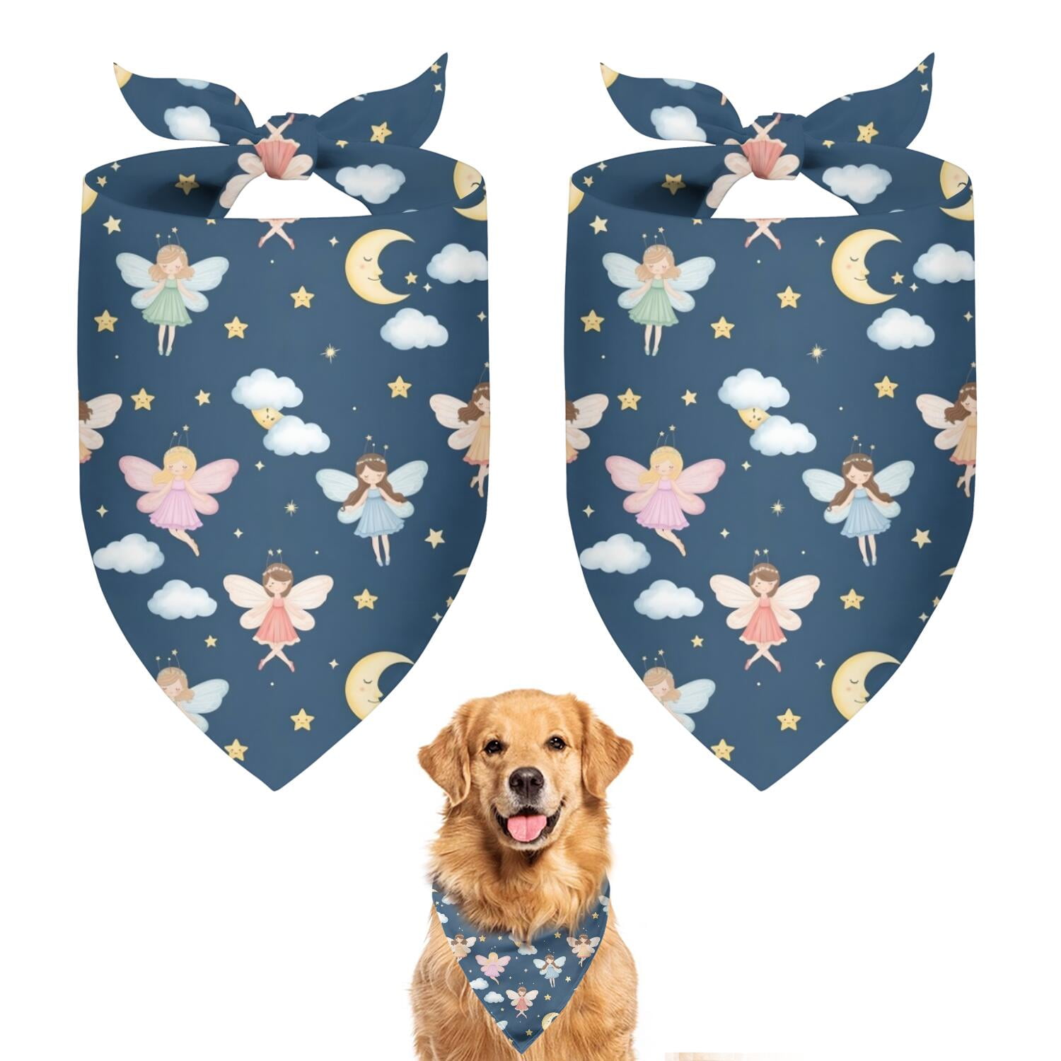 Dog Bandana 2 Pack,Dark Blue Fairy Moon Princess Pattern Bandanas for Dogs,Cat Bandana,Small ...