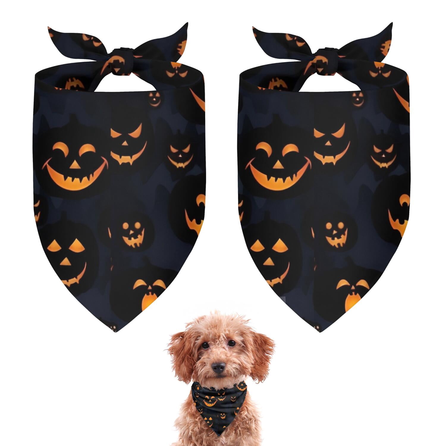 Dog Bandana 2 Pack,Dark Blue Halloween Pumpkin Faces Bandanas for Dogs ...