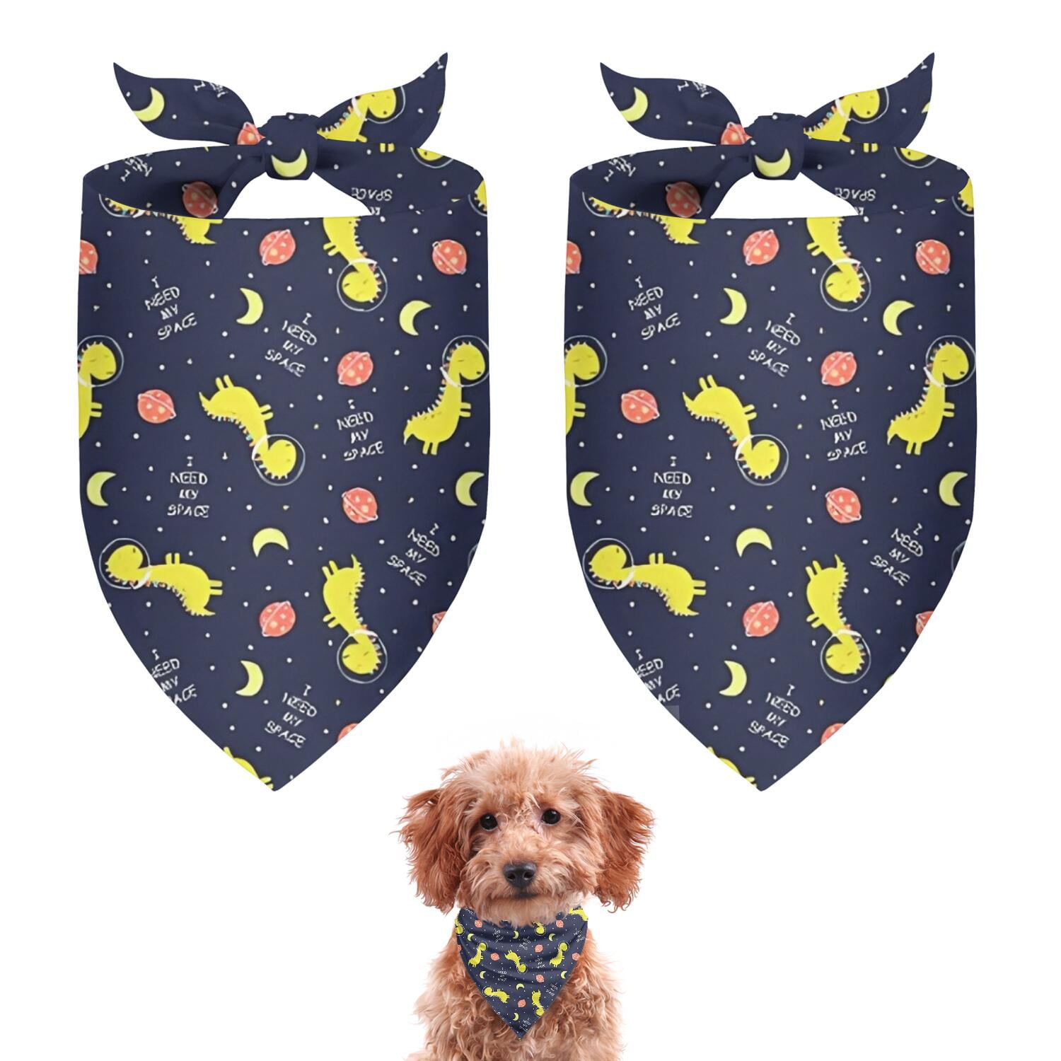 Dog Bandana 2 Pack,DarkBlue Cartoon Dinosaurs Space Pattern Bandanas ...