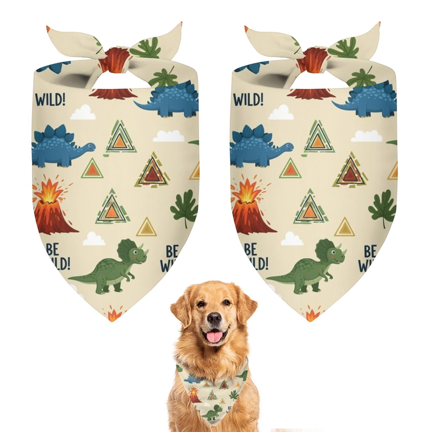 Dog Bandana 2 Pack,Dinosaur and BE WILD Pattern Bandanas for Dogs,Cat ...