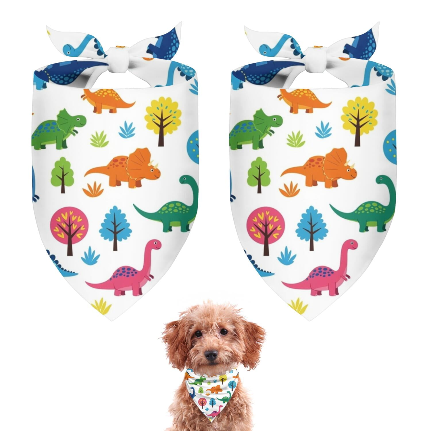 Dog Bandana 2 Pack,Dinosaur and Tree Pattern Bandanas for Dogs,Cat ...