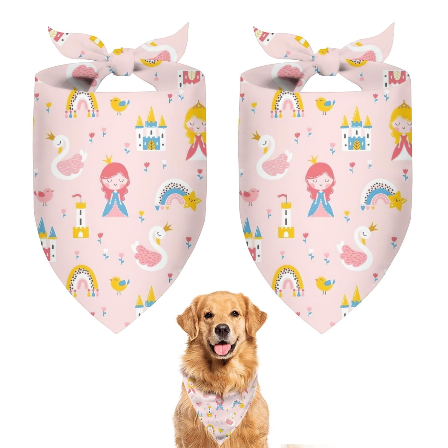 Dog Bandana 2 Pack,Fairy Tale Princess Pattern Bandanas for Dogs,Cat ...