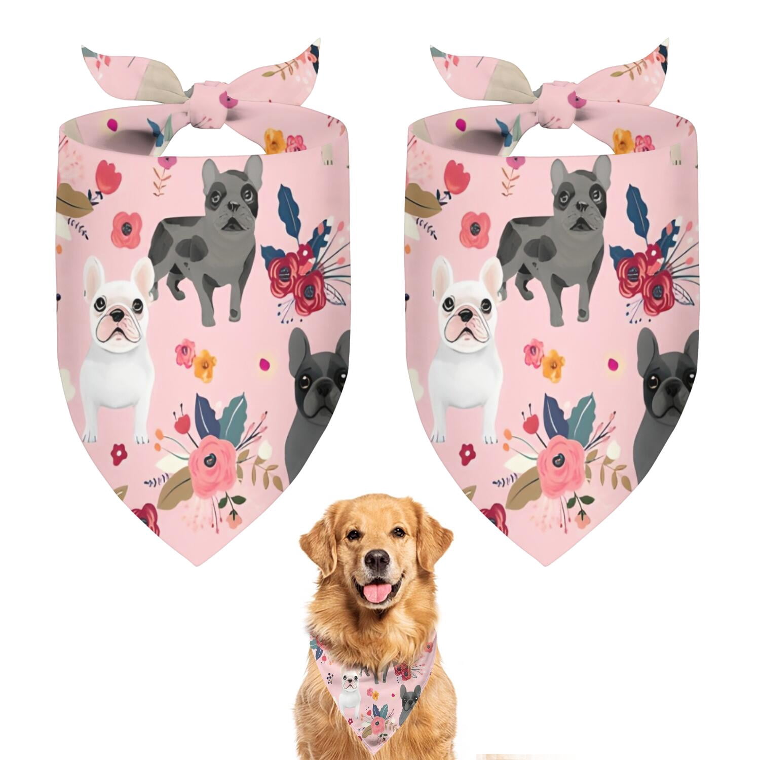 Dog Bandana 2 Pack,French Bulldog Dog Pattern with Pioneer Flower ...