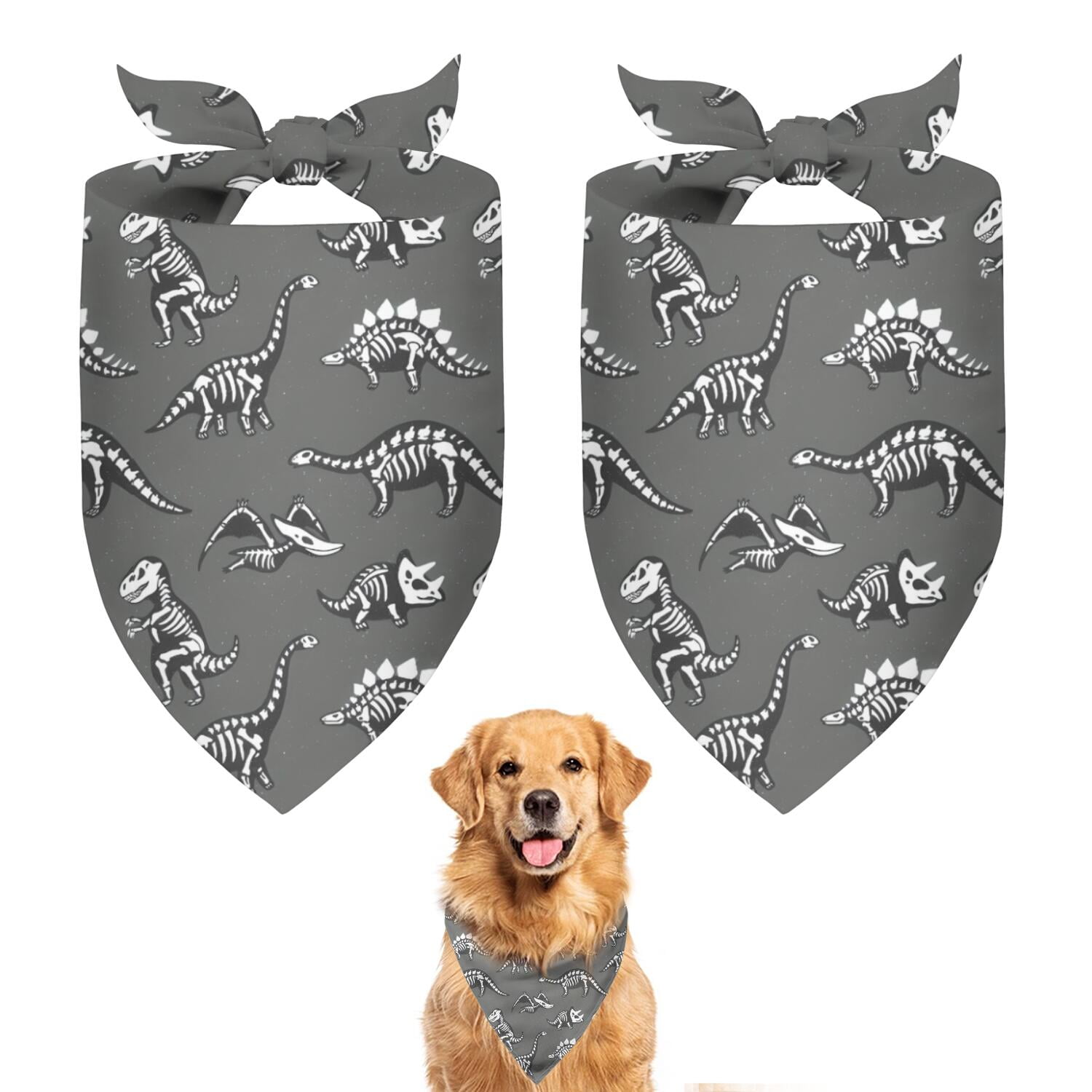 Dog Bandana 2 Pack,Gray Dinosaur Skeletons Fossils Pattern Bandanas for ...