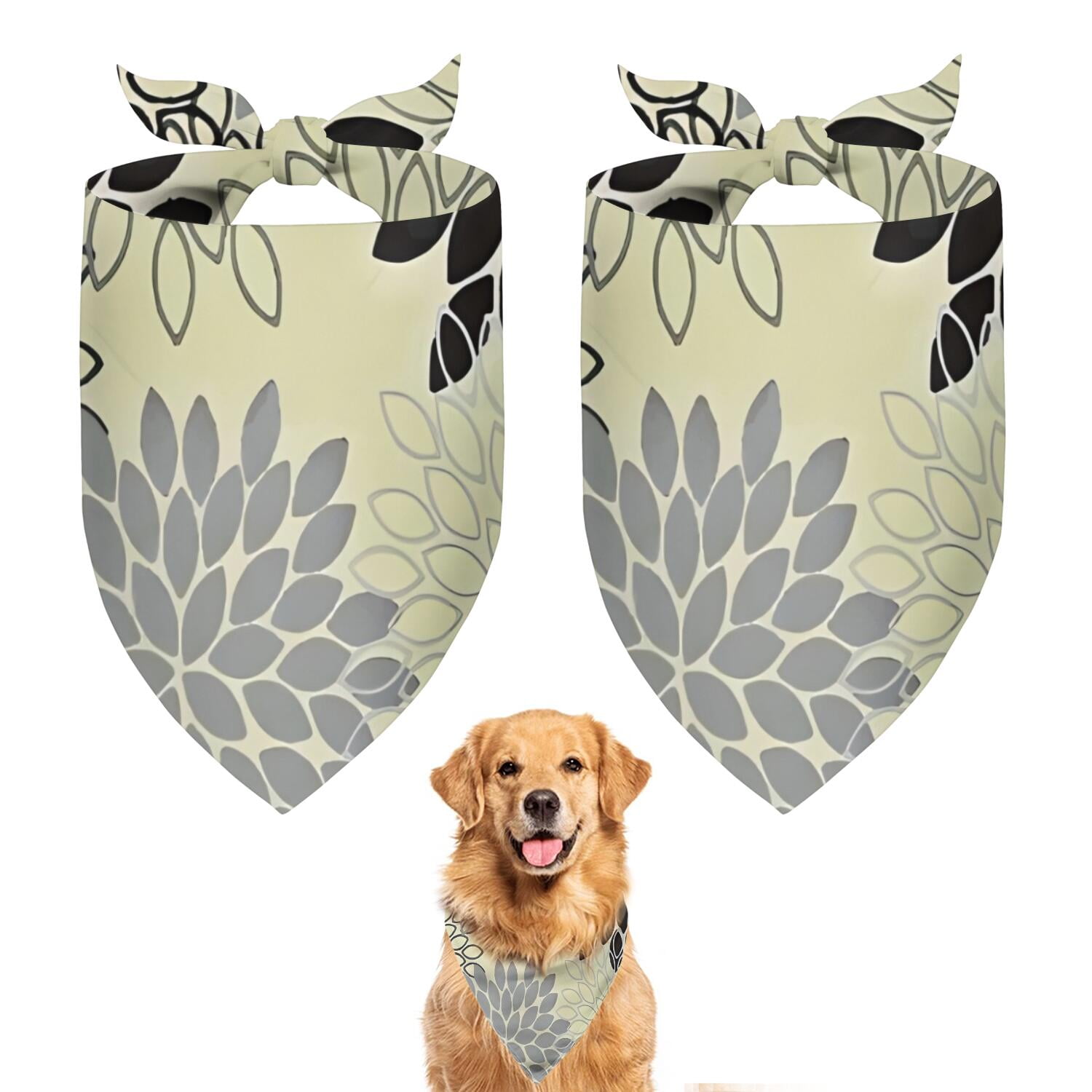 Dog Bandana 2 Pack,Gray Floral and Petal Pattern Bandanas for Dogs,Cat ...