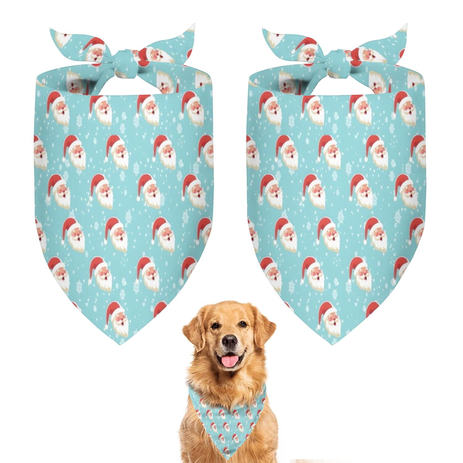 Dog Bandana 2 Pack,Light Blue Christmas Santa Pattern Bandanas for Dogs ...