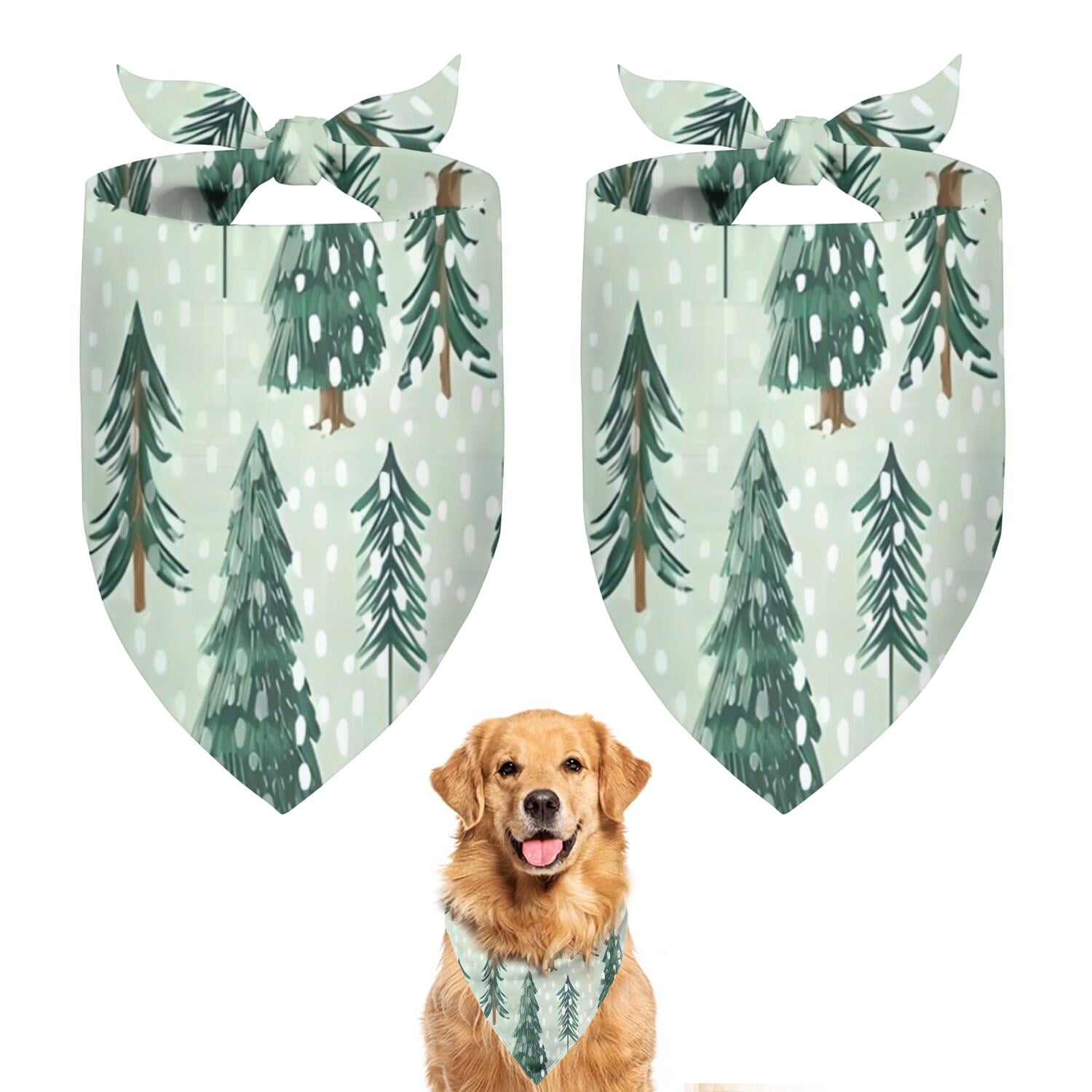 Dog Bandana 2 Pack,Light Green Christmas Tree Pattern Bandanas for Dogs ...
