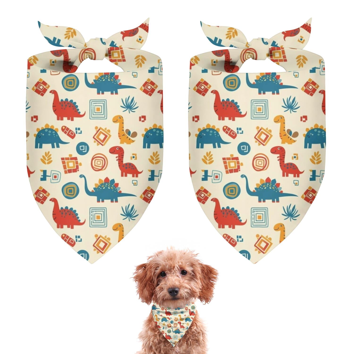 Dog Bandana 2 Pack,LightColor Ethnic Style Dinosaurs Pattern Bandanas ...