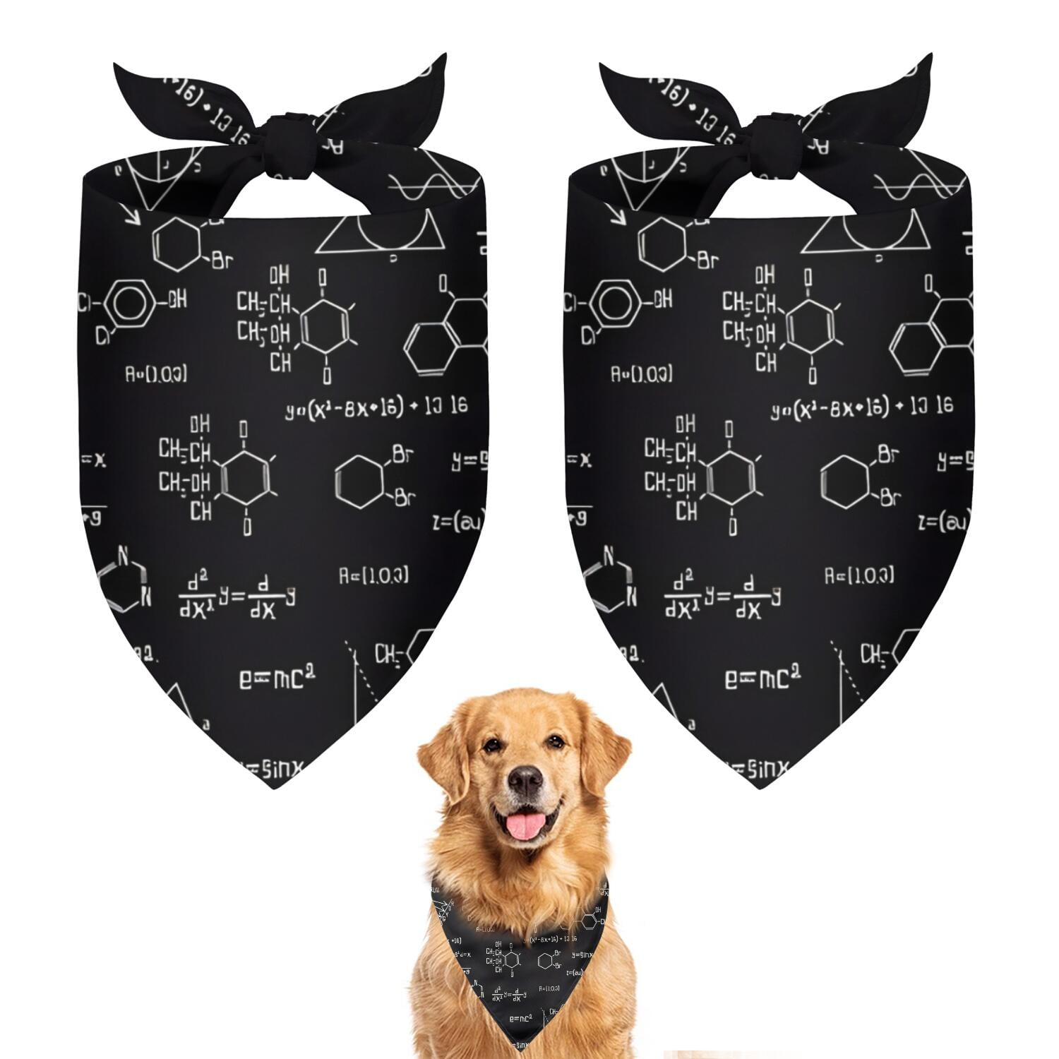 Dog Bandana 2 Pack,Math Equations Chemistry Symbols Black Pattern ...