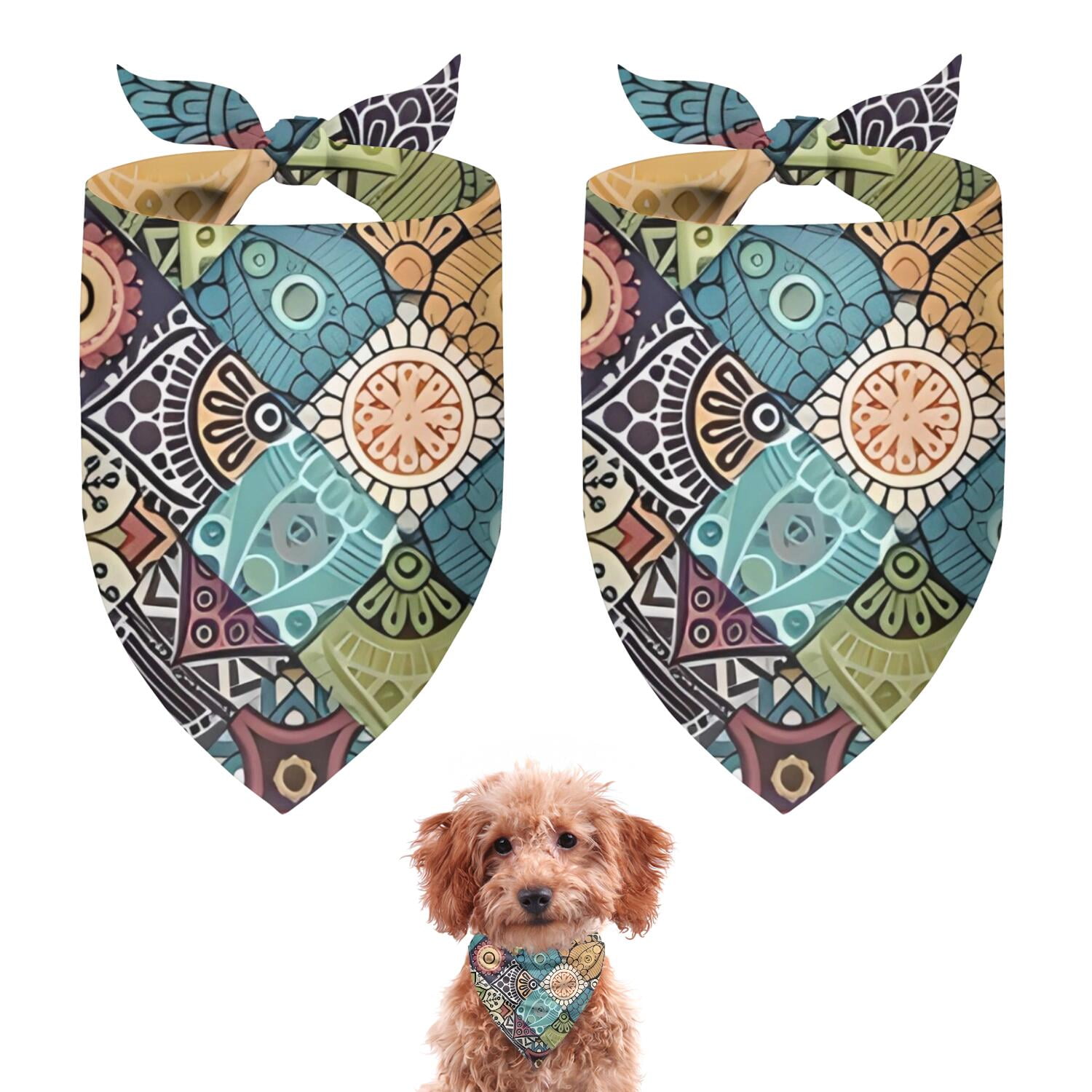 Dog Bandana 2 Pack,Multicolor Ethnic Geometric Pattern Bandanas for ...