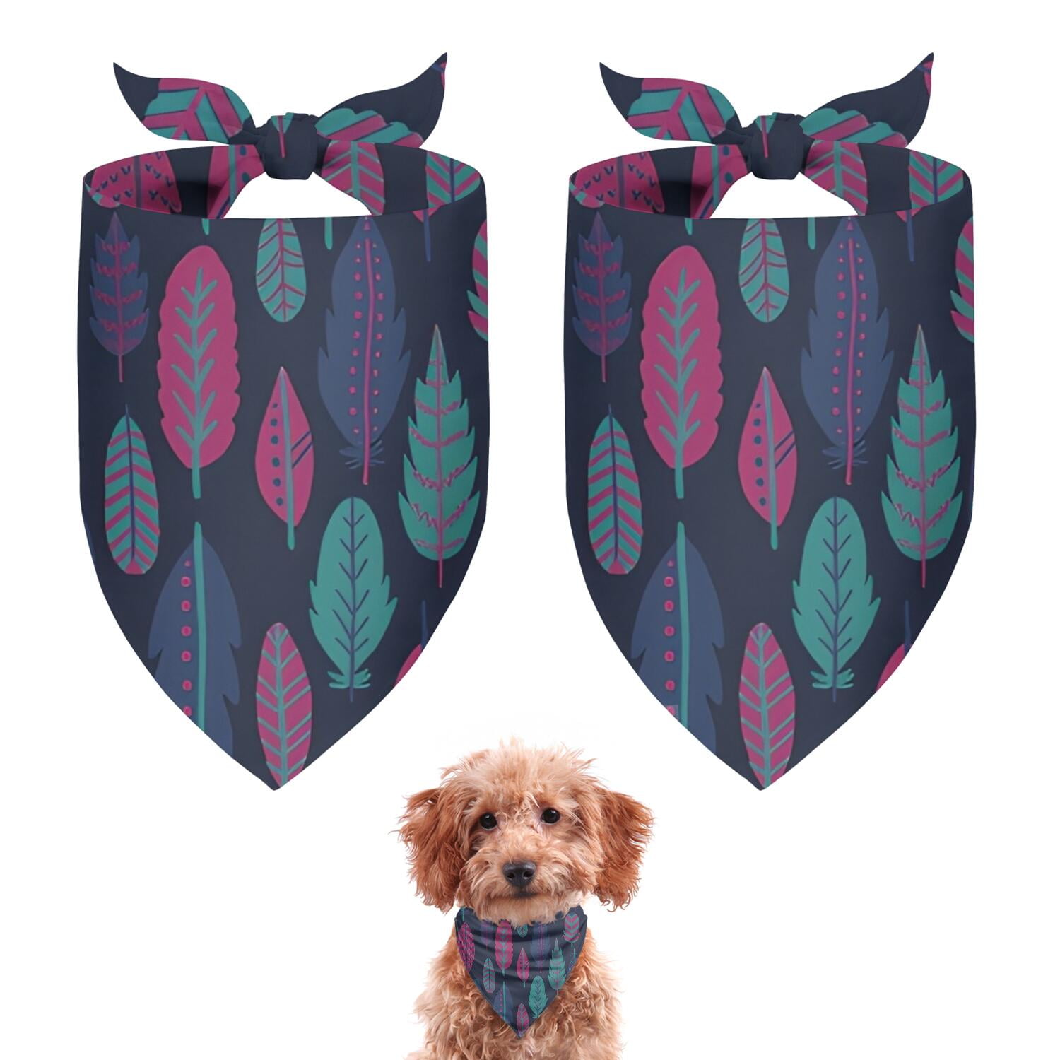 Dog Bandana 2 Pack,Multicolor Feather Pattern Bandanas for Dogs,Cat ...