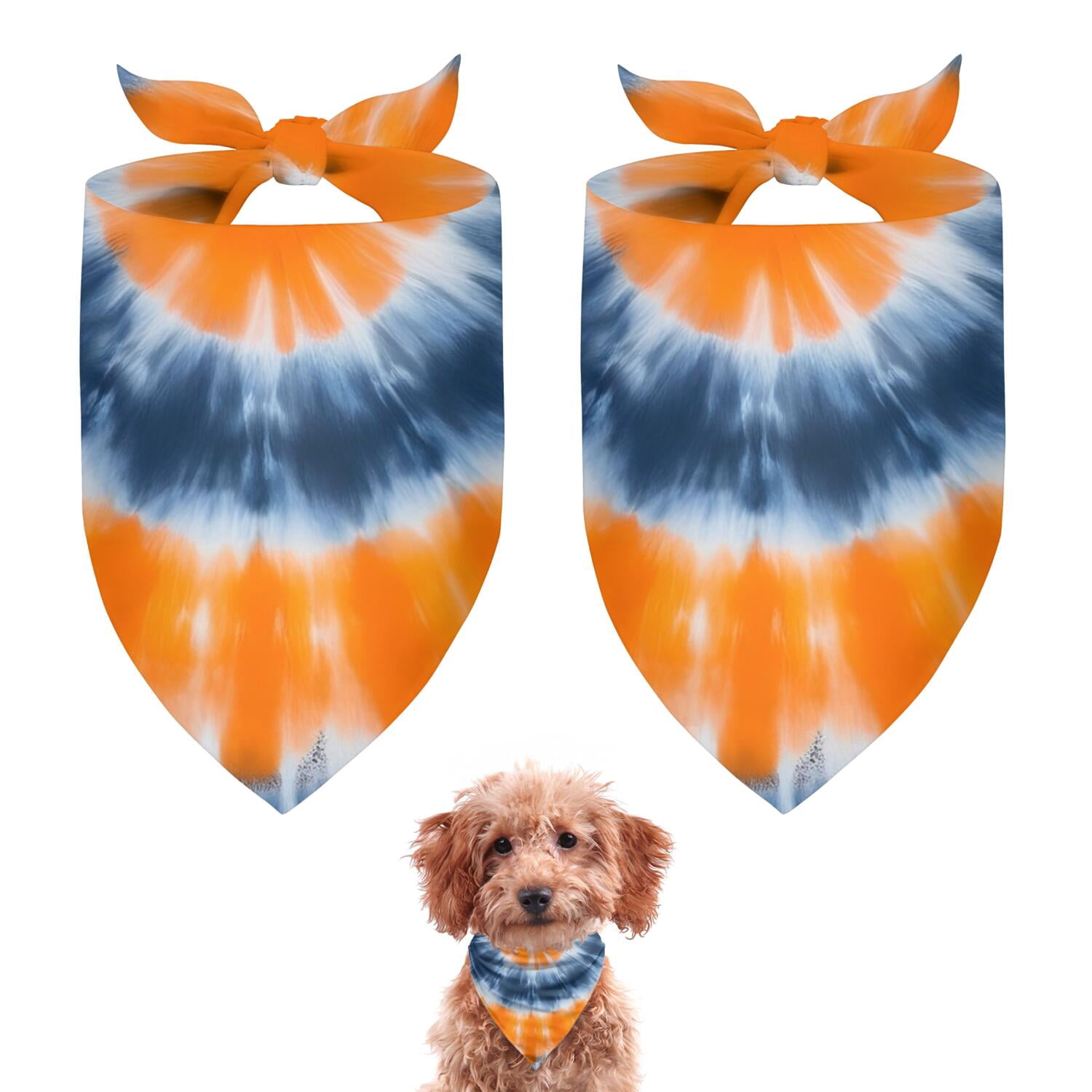 Dog Bandana 2 Pack,Orange Blue White Tie Dye Mandala Pattern Bandanas ...