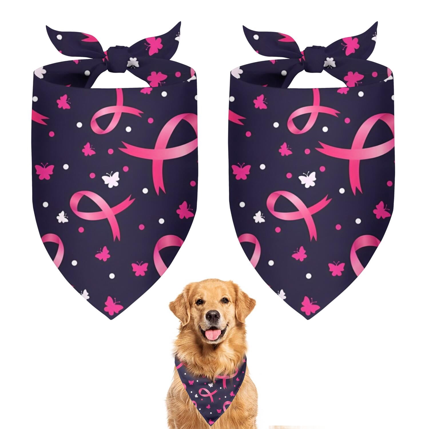Dog Bandana 2 Pack,Pink Breast Cancer Bandanas for Dogs,Cat Bandana ...
