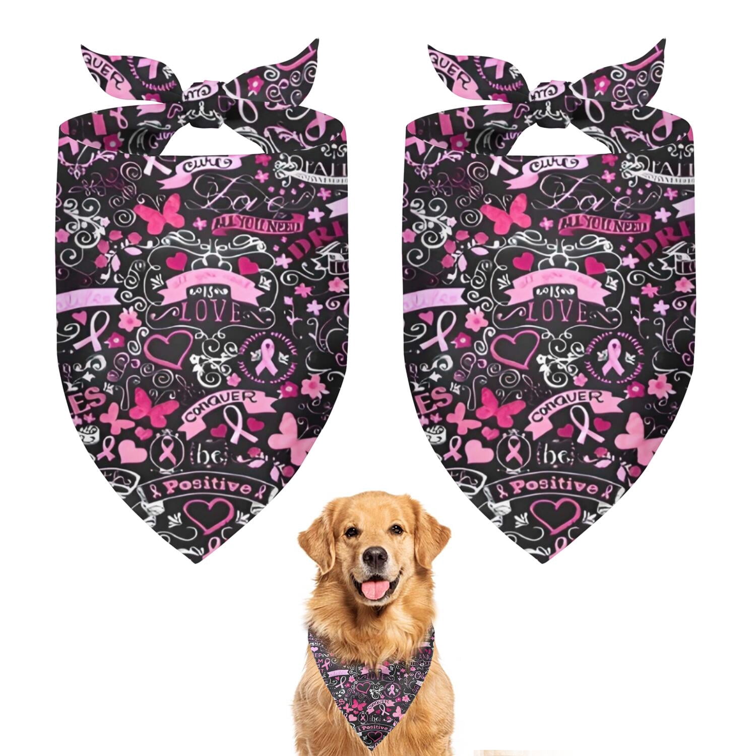 Dog Bandana 2 Pack,Pink Breast Cancer and Love Bandanas for Dogs,Cat ...