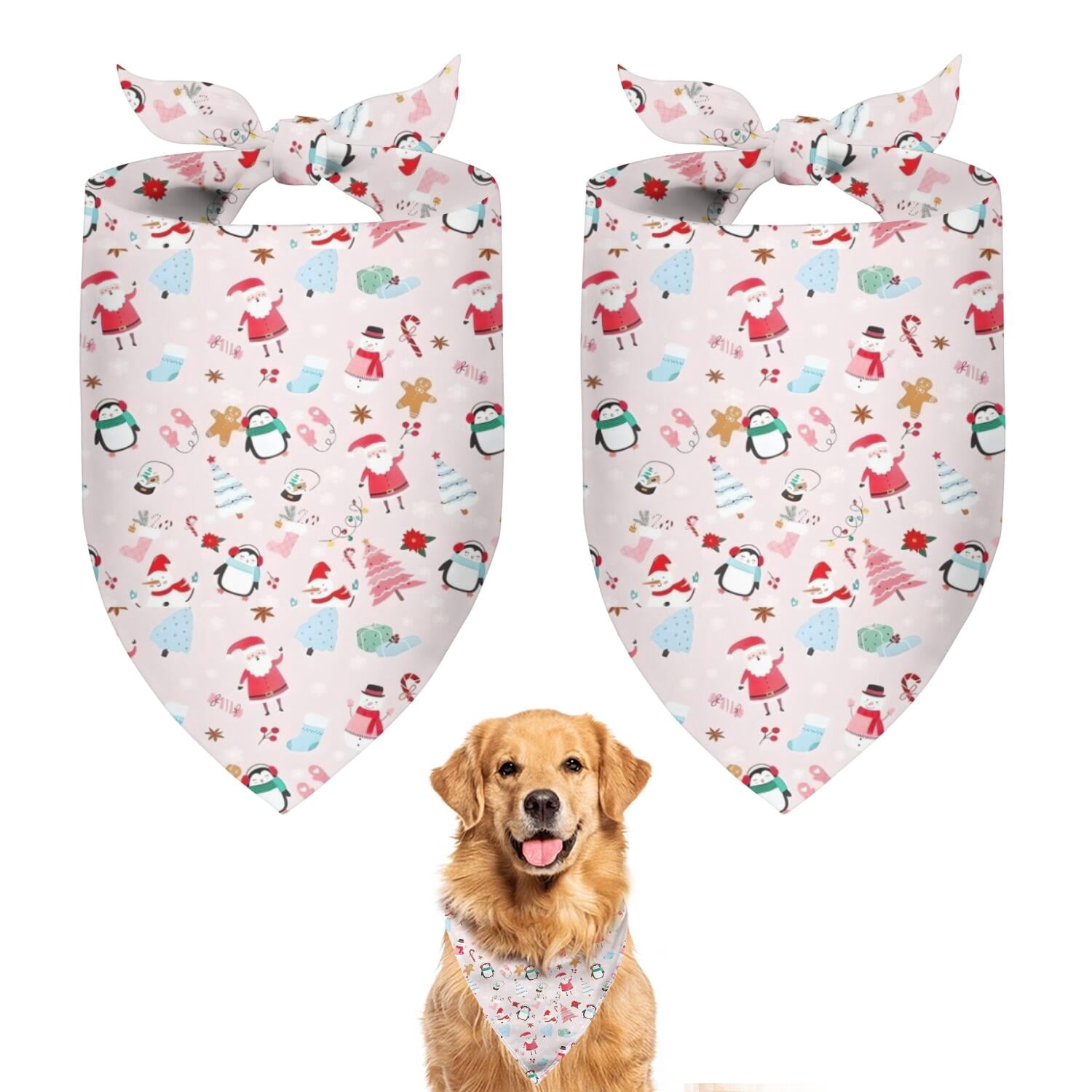 Dog Bandana 2 Pack,Pink Christmas Santa and Penguin Pattern Bandanas ...