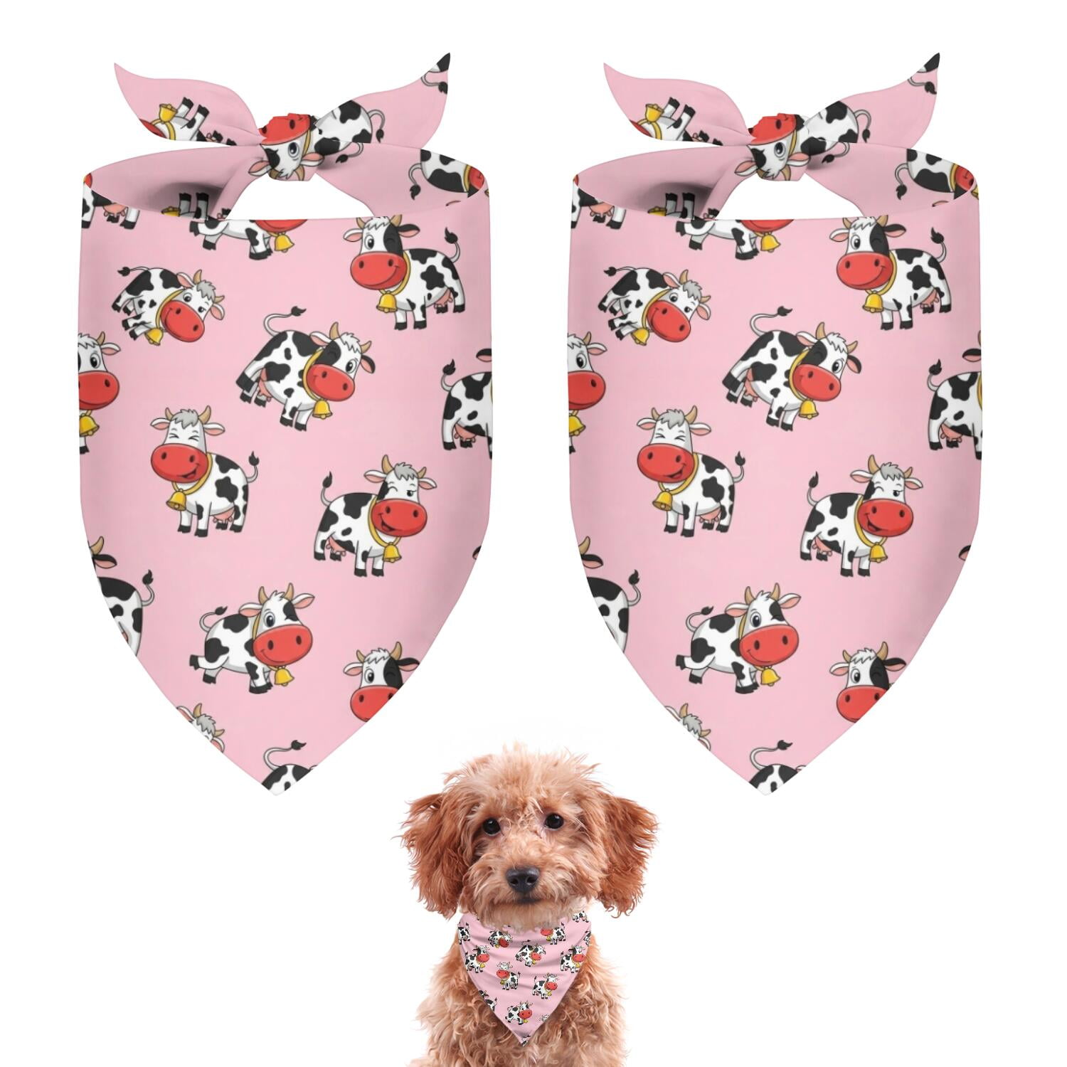 Dog Bandana 2 Pack,Pink Cow Bell Pattern Bandanas for Dogs,Cat Bandana ...