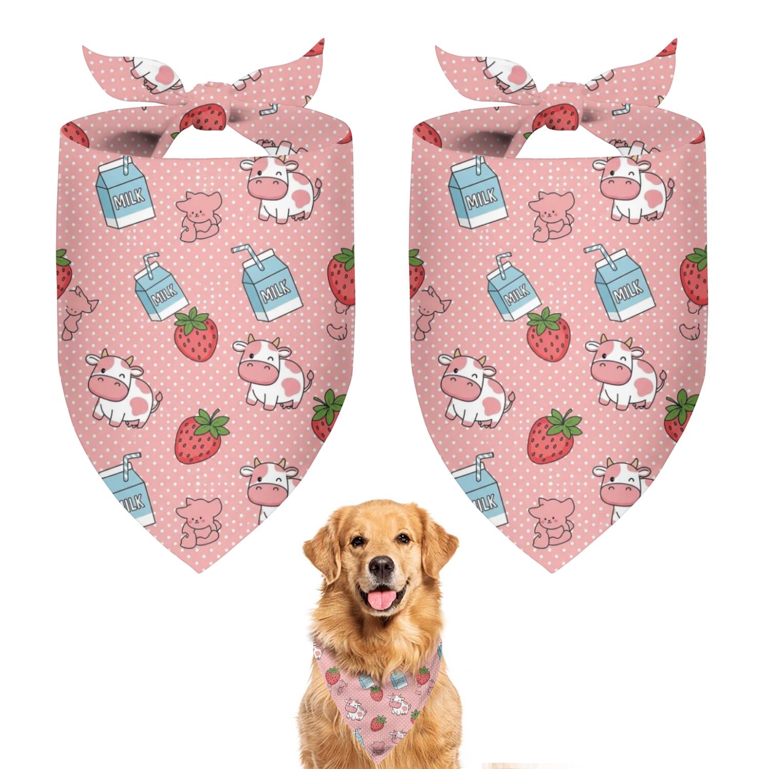Dog Bandana 2 Pack,Pink Cow Milk Strawberry Pattern Bandanas for Dogs ...