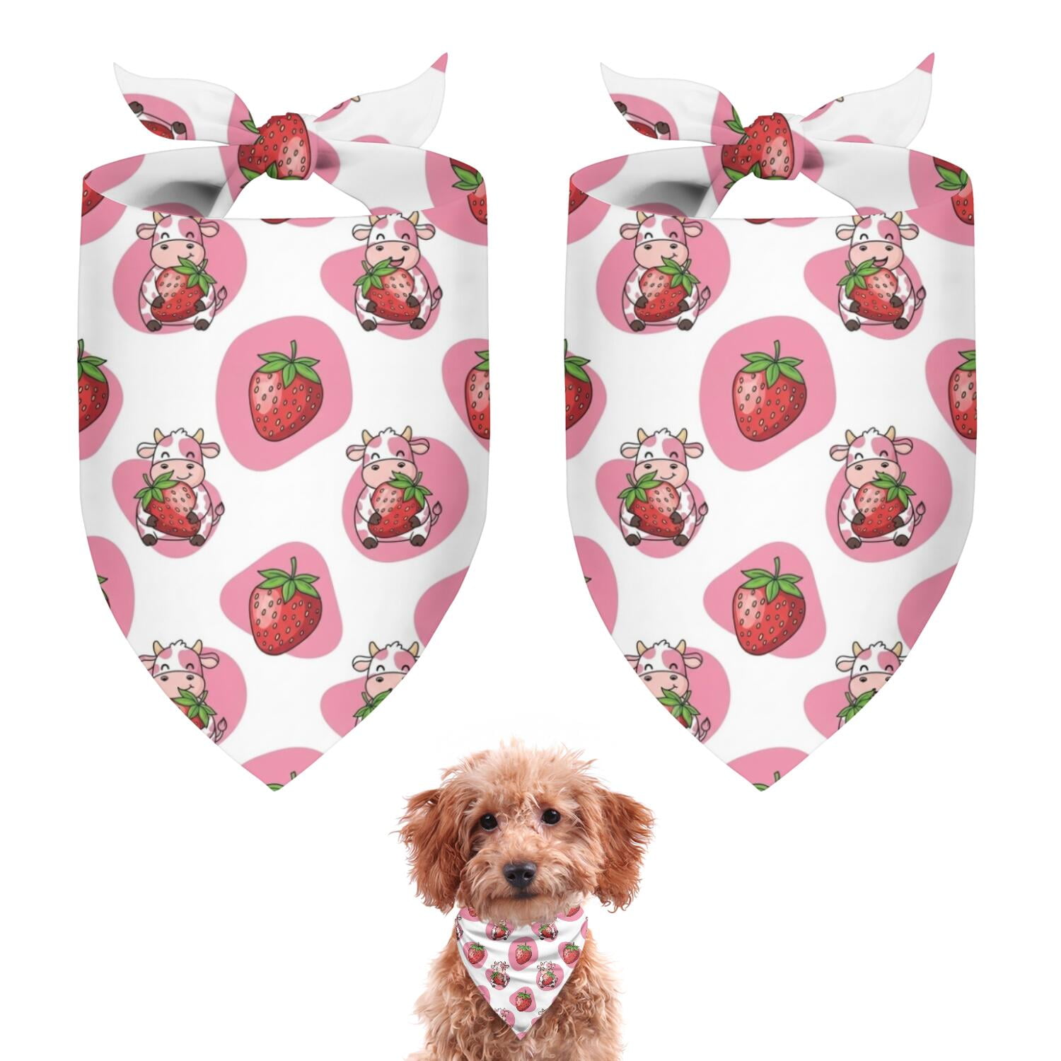 Dog Bandana 2 Pack,Pink Cow Strawberry Pattern Bandanas for Dogs,Cat ...