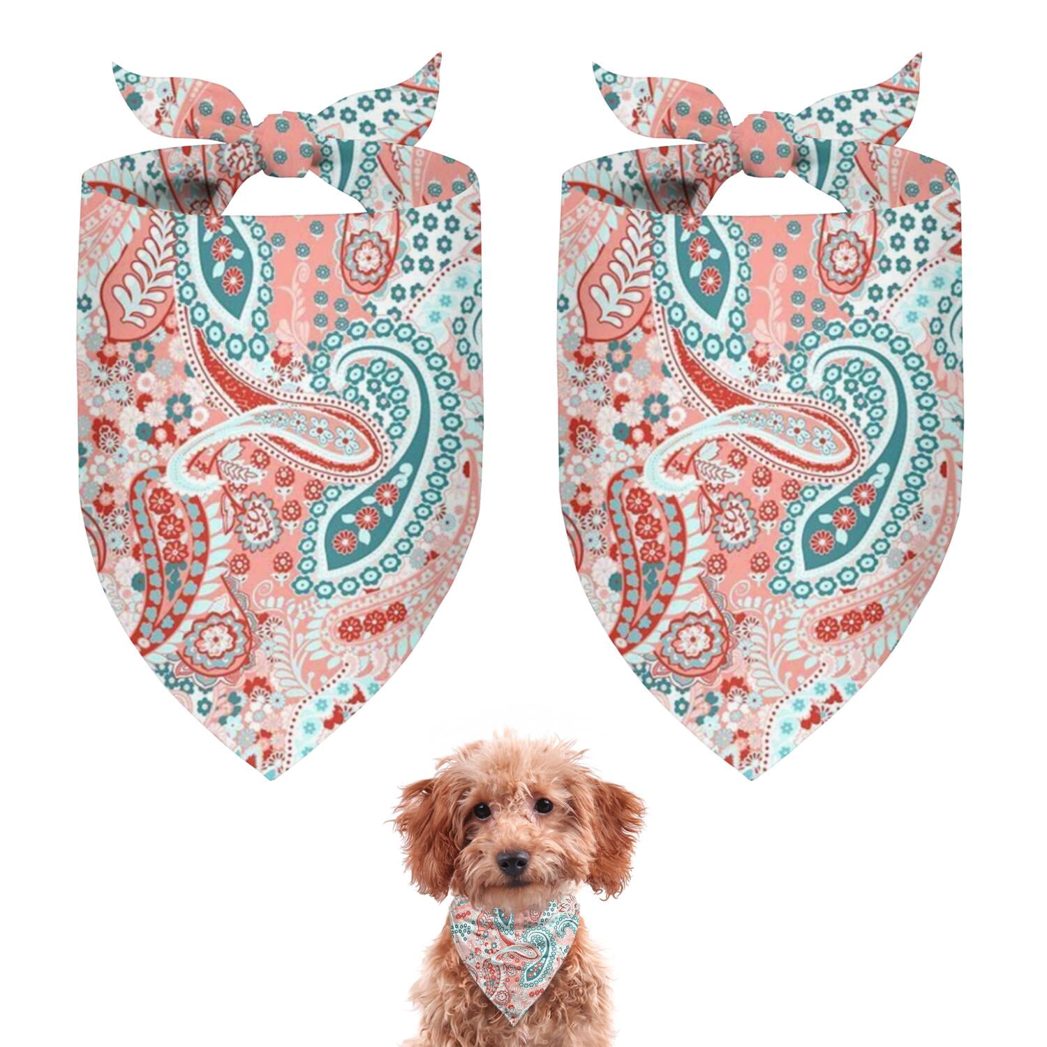 Dog Bandana 2 Pack,Pink Paisley and Floral Pattern Bandanas for Dogs ...