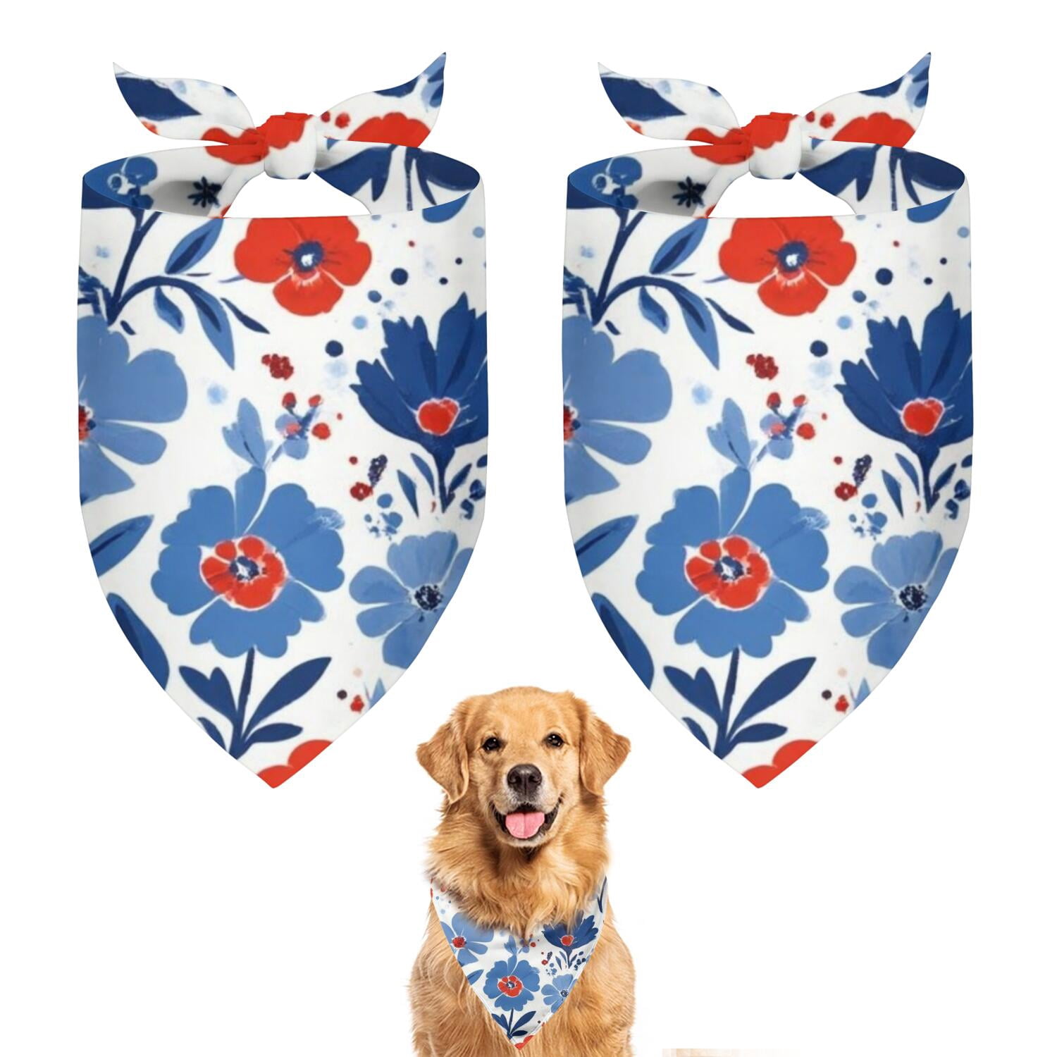 Dog Bandana 2 Pack,Pioneer Flower Floral Print Pattern Bandanas for ...