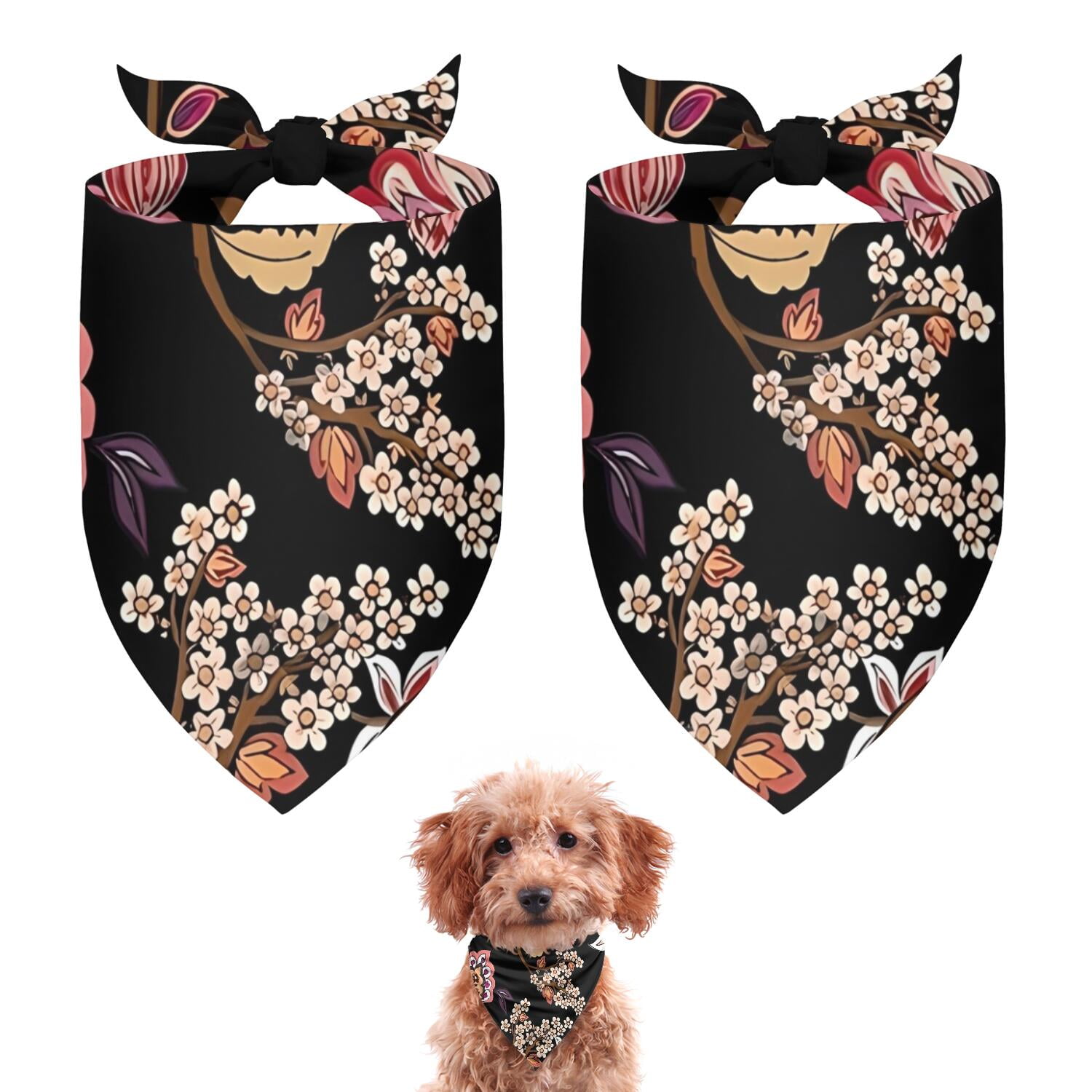 Dog Bandana 2 Pack,Pioneer Flower Floral Print Pattern Bandanas for ...