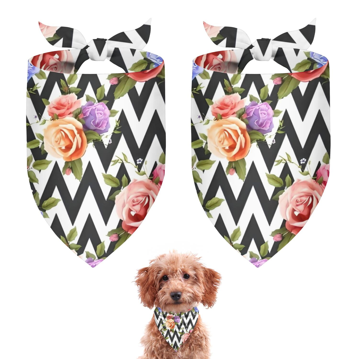 Dog Bandana 2 Pack,Pioneer Flower Floral Print Pattern Bandanas for ...