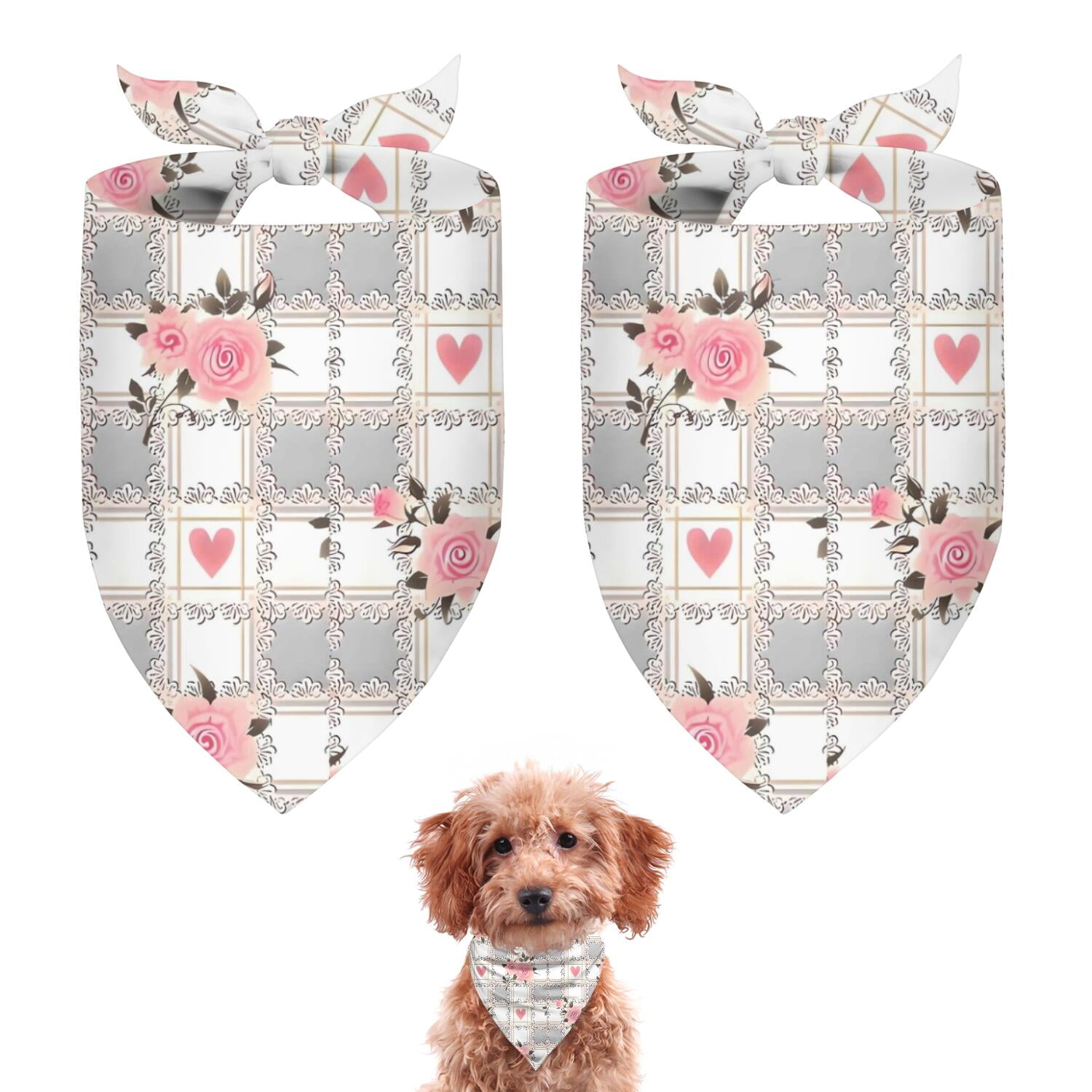 Dog Bandana 2 Pack,Pioneer Flower Floral Print Pattern Bandanas for ...