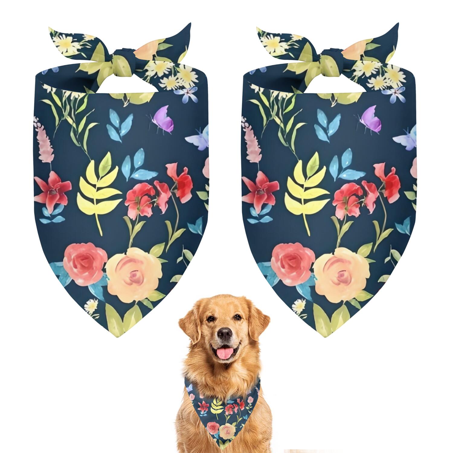 Dog Bandana 2 Pack,Pioneer Flower Floral Print Pattern Bandanas for ...