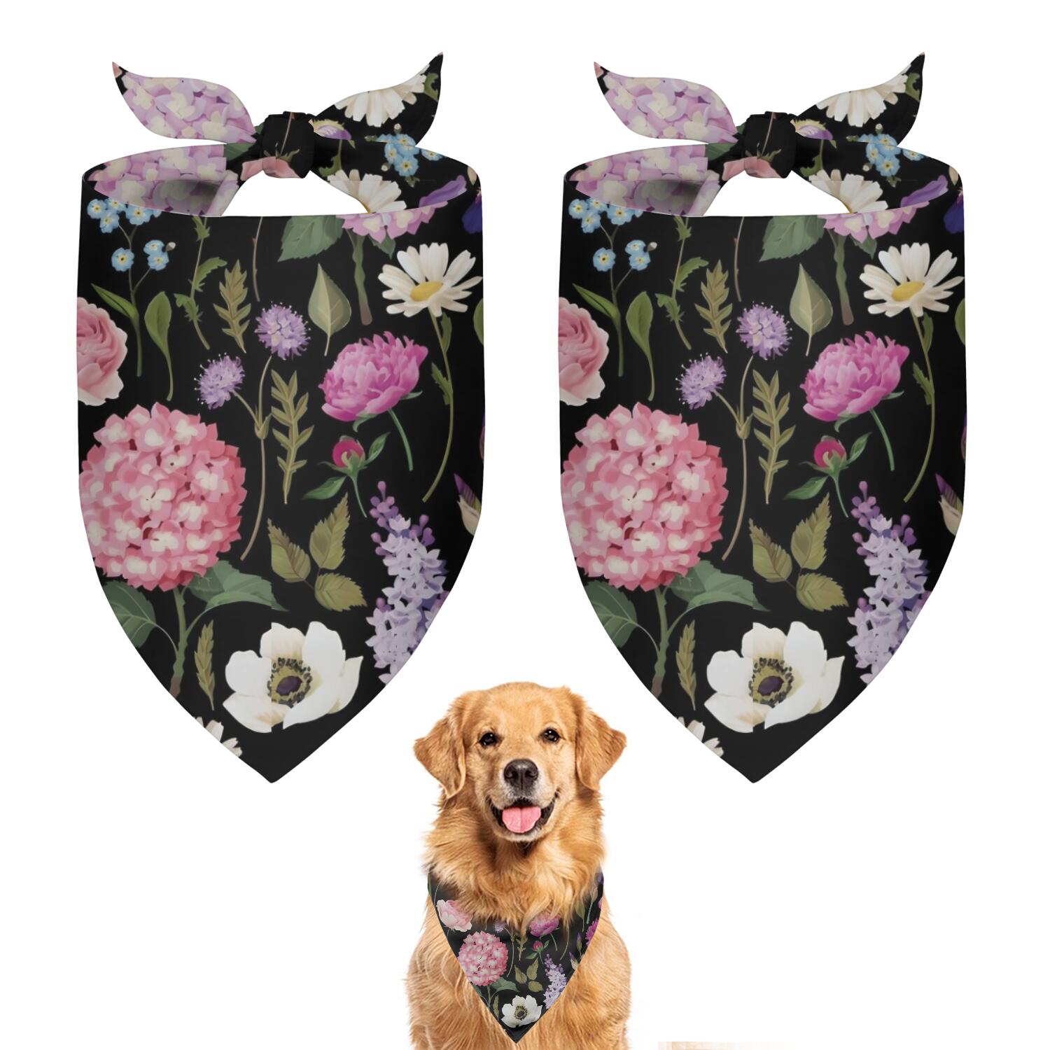 Dog Bandana 2 Pack,Pioneer Flower Floral Print Pattern Bandanas for ...