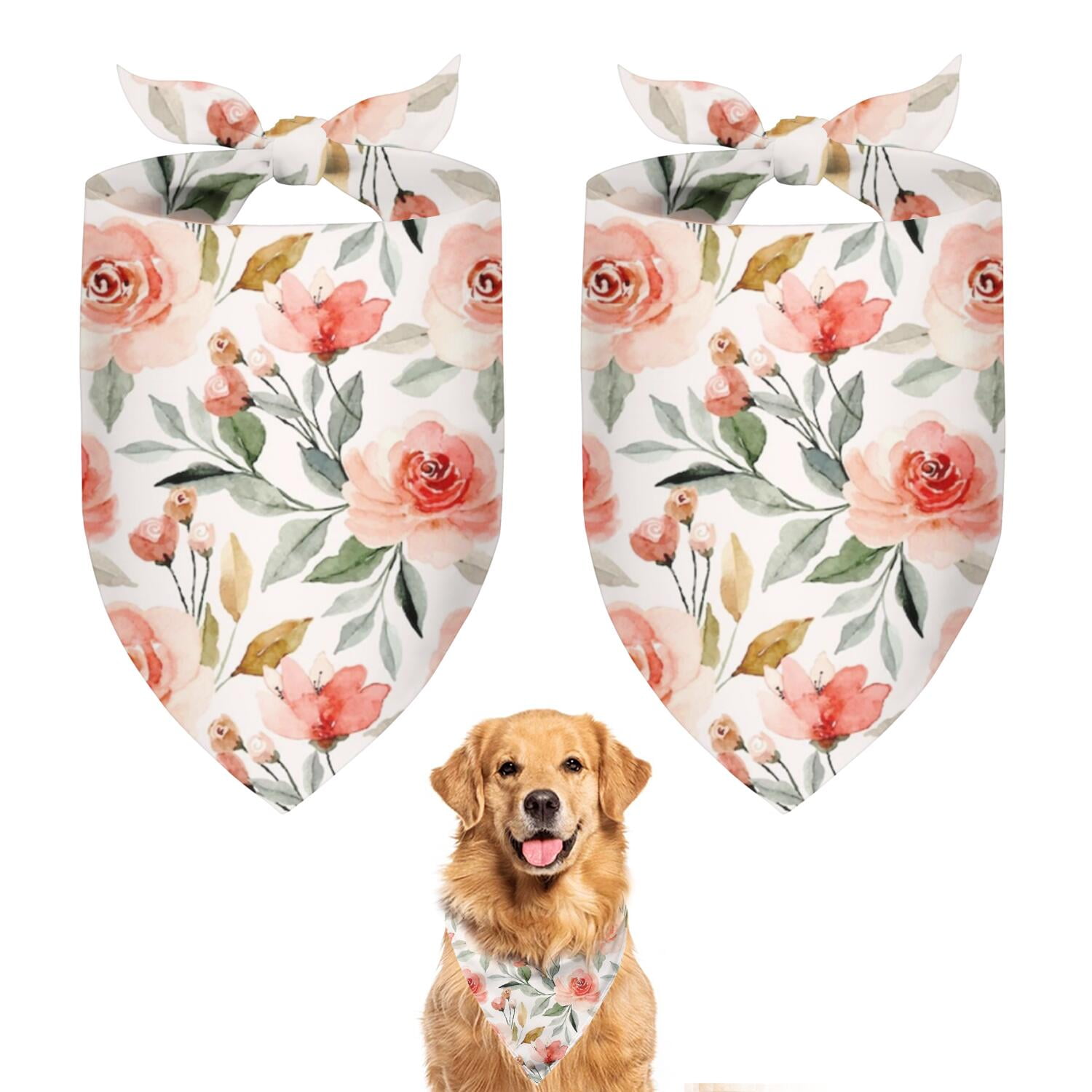 Dog Bandana 2 Pack,Pioneer Flower Floral Print Pattern Bandanas for ...