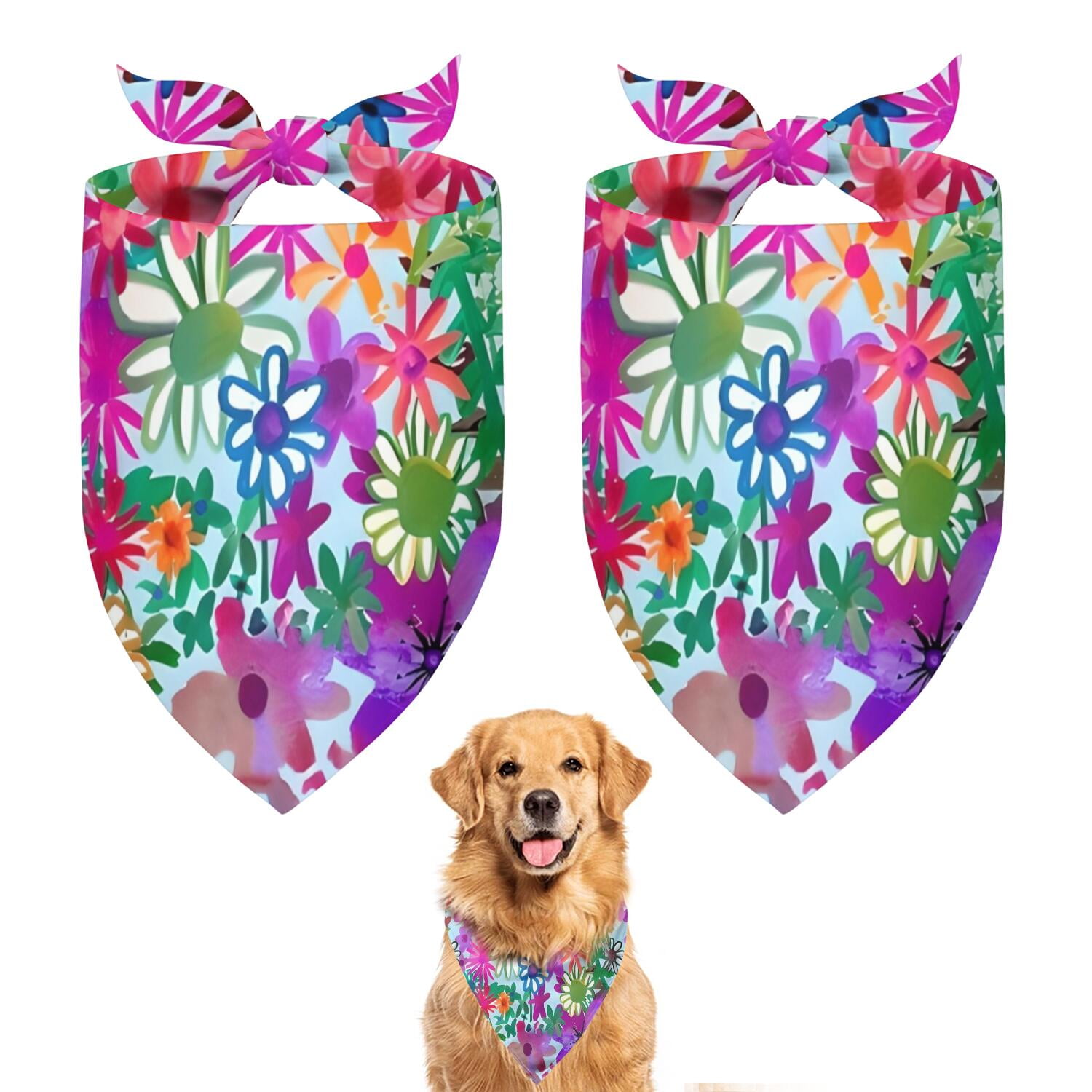 Dog Bandana 2 Pack,Pioneer Flower Floral Print Pattern Bandanas for ...