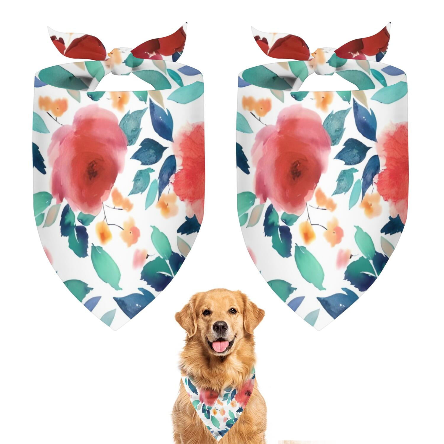 Dog Bandana 2 Pack,Pioneer Flower Floral Print Pattern Bandanas for ...