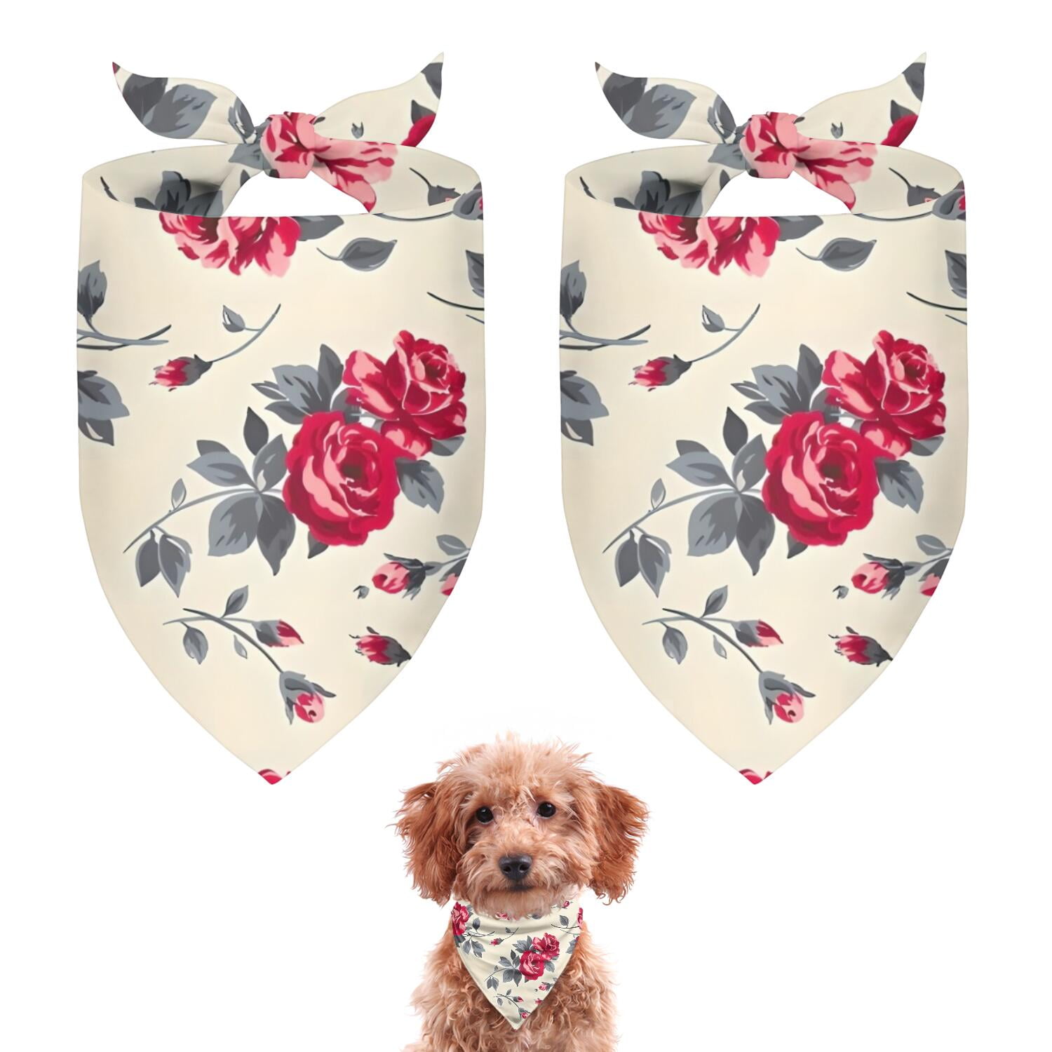 Dog Bandana 2 Pack,Pioneer Flower Floral Print Pattern Bandanas for ...