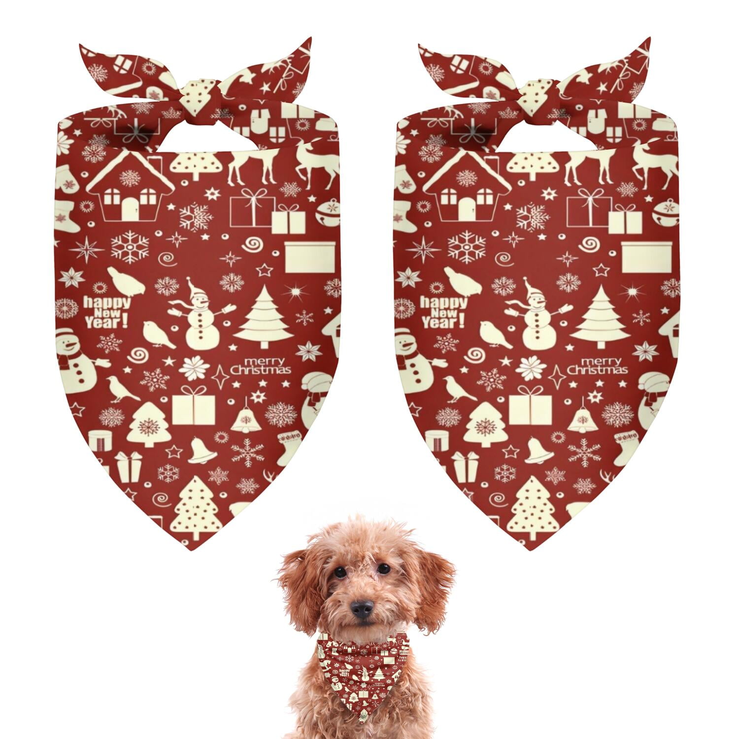 Dog Bandana 2 Pack,Red Christmas Icon Pattern Bandanas for Dogs,Cat ...