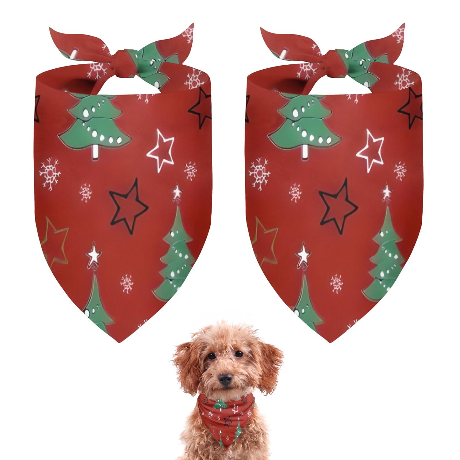 Dog Bandana 2 Pack,Red Christmas Tree Pattern Bandanas for Dogs,Cat ...