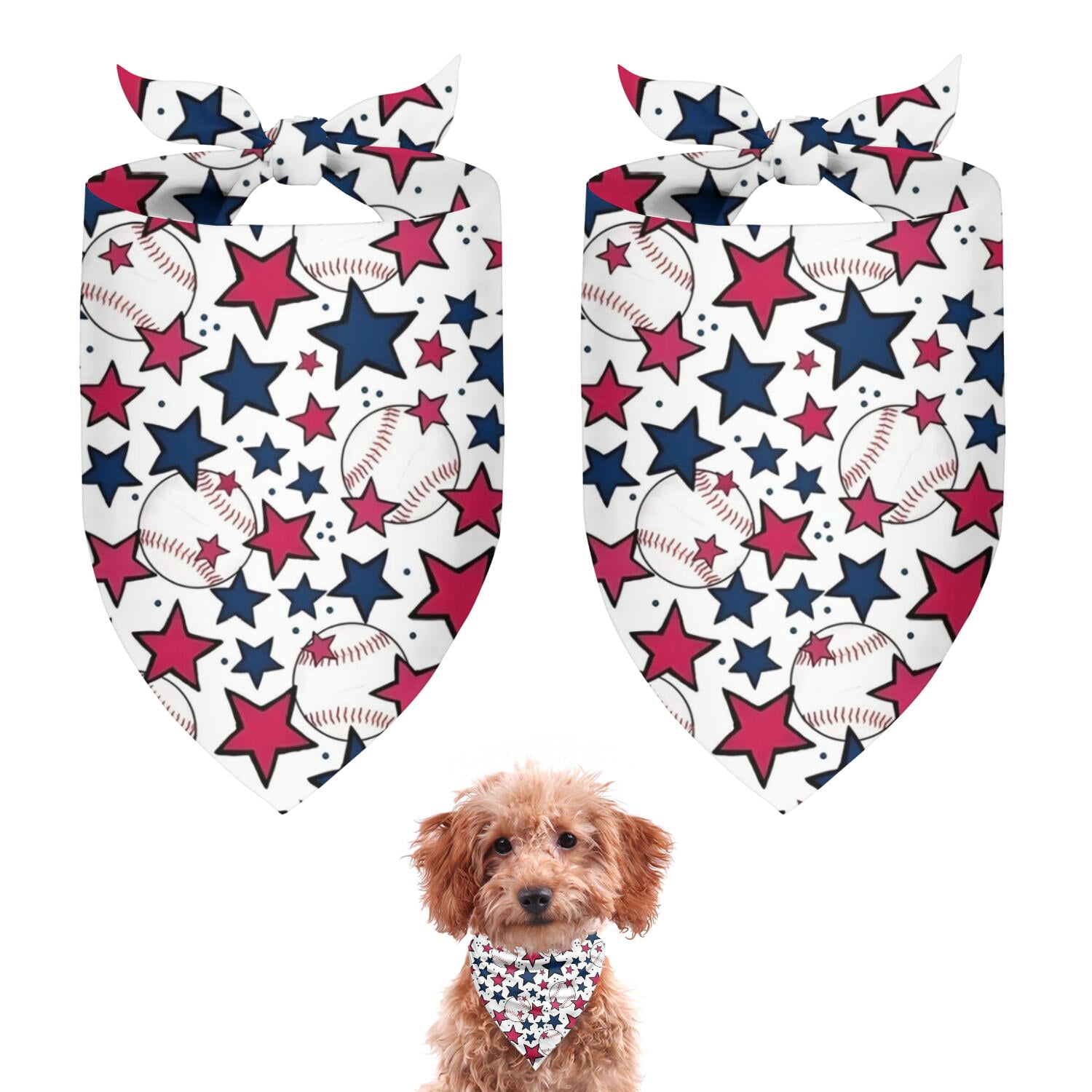 Dog Bandana 2 Pack,Red White Blue Baseballs and Stars Pattern Bandanas ...