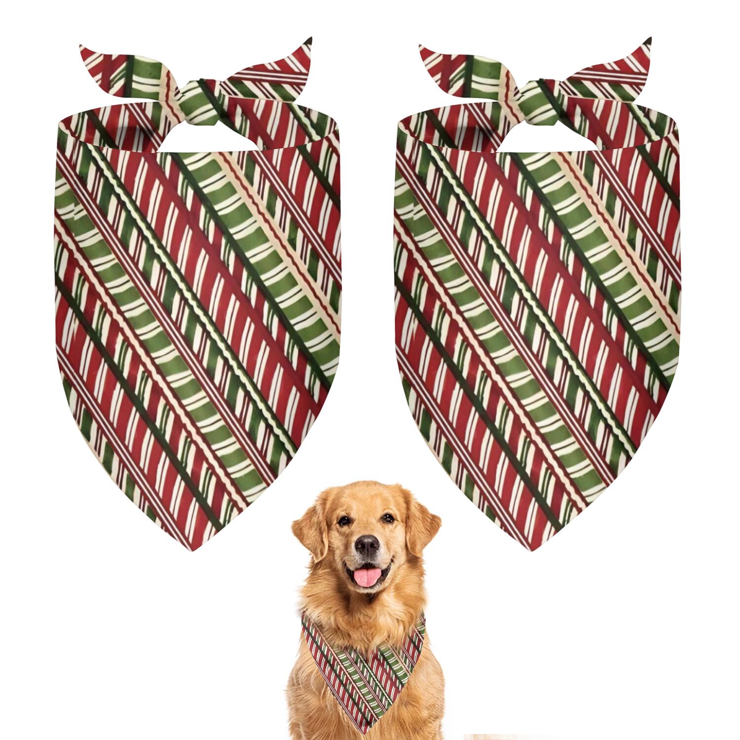 Dog Bandana 2 Pack,Red and Green Christmas Striped Pattern Bandanas for ...