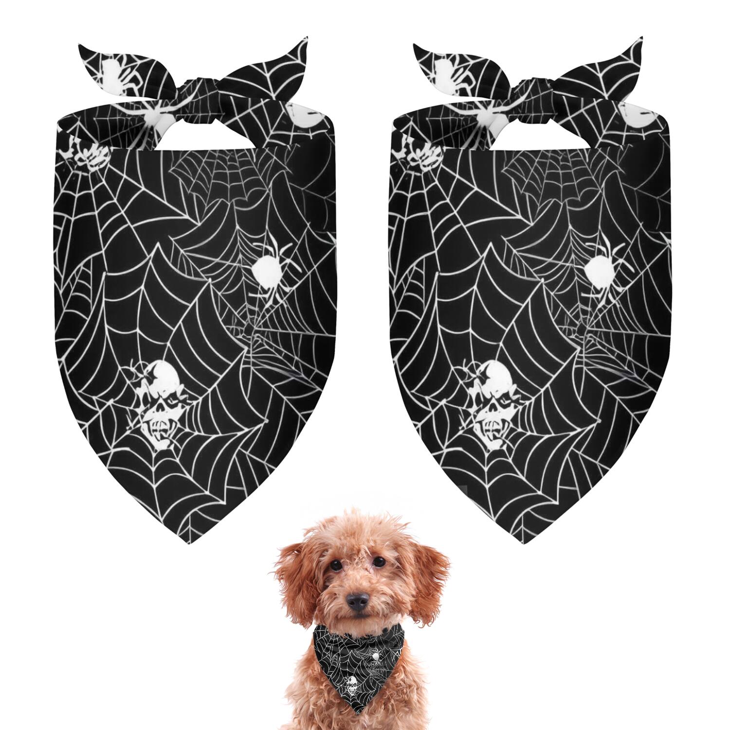 Dog Bandana 2 Pack,Spider Web and Skulls Halloween Pattern Bandanas for ...