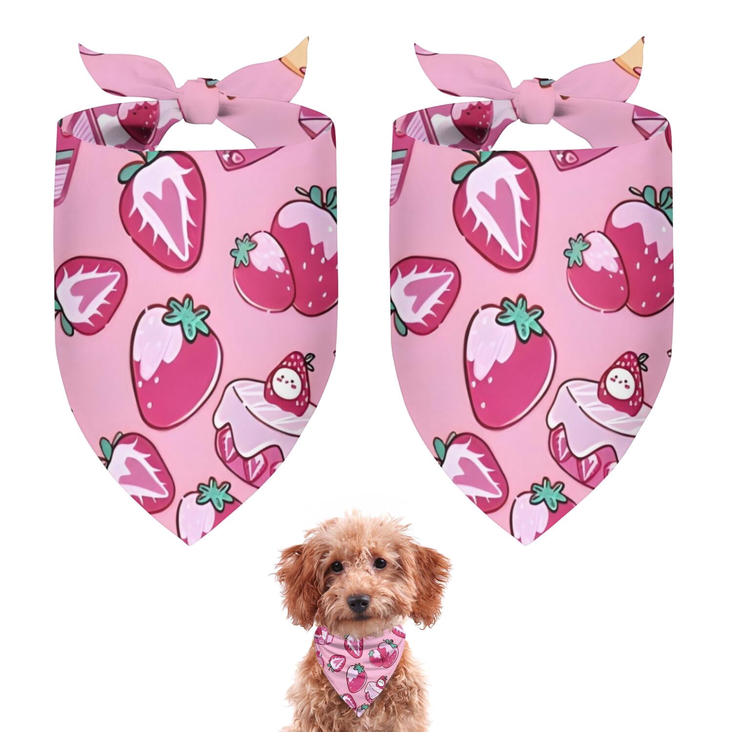 Dog Bandana 2 Pack,Strawberry Plants Fruit Dessert Milk Pink Pattern ...