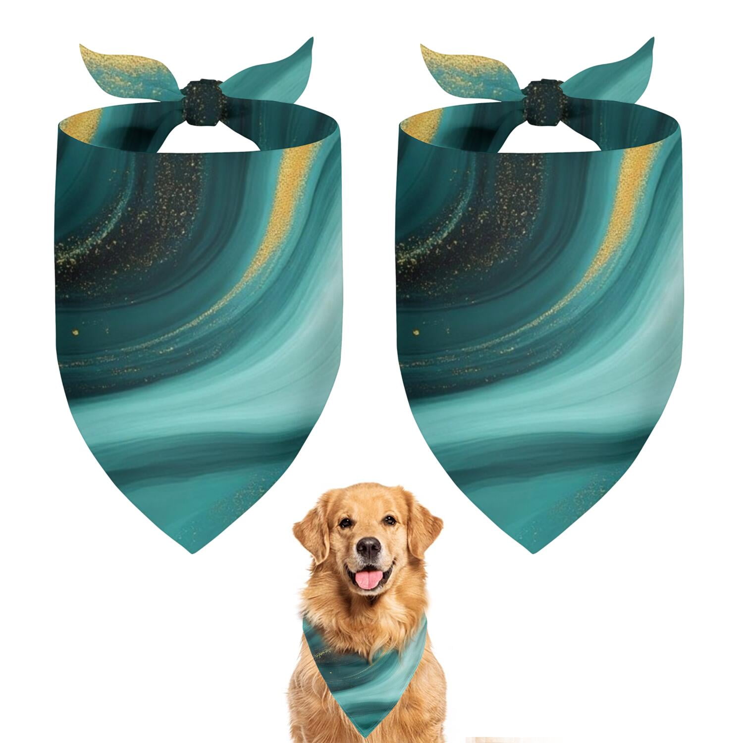 Dog Bandana 2 Pack,Teal Gold Marble Wave Pattern Bandanas for Dogs,Cat ...