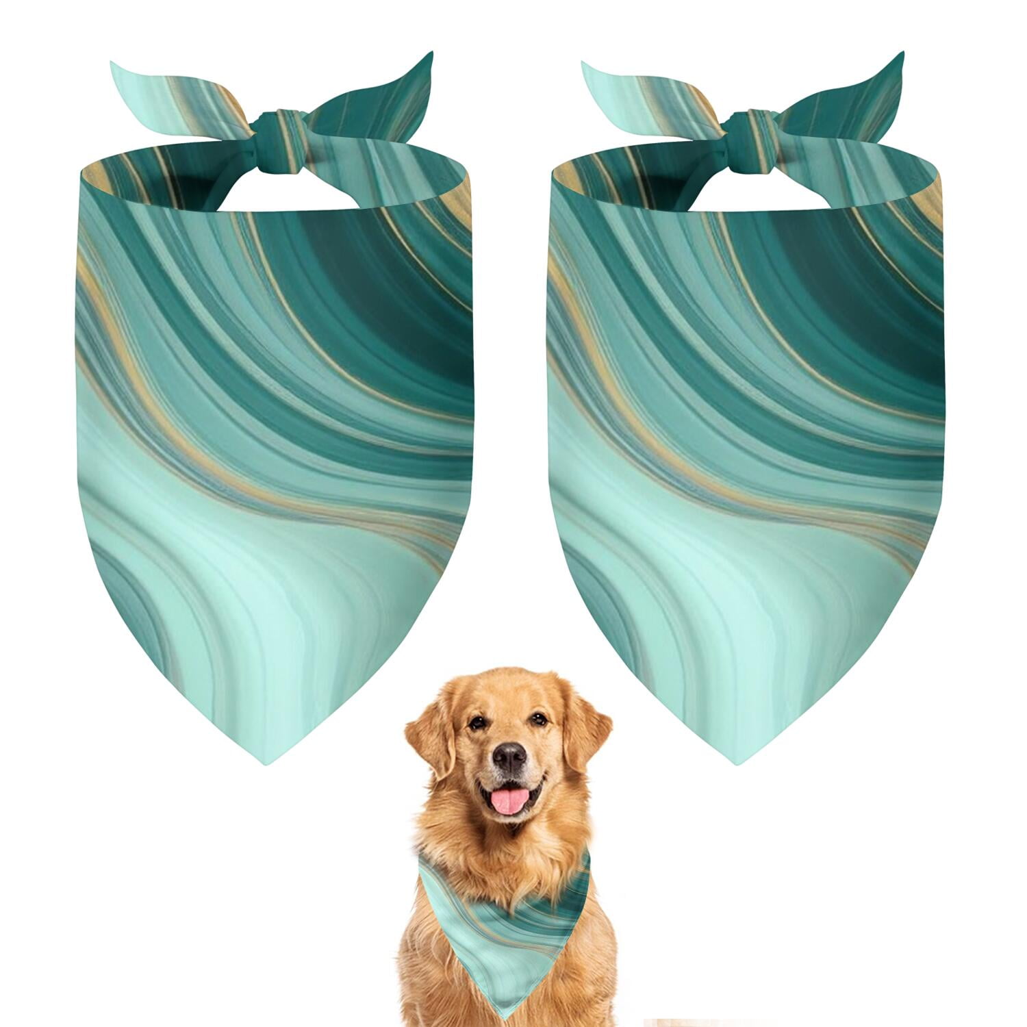 Dog Bandana 2 Pack,Teal Marble Gold Wave Pattern Bandanas for Dogs,Cat ...