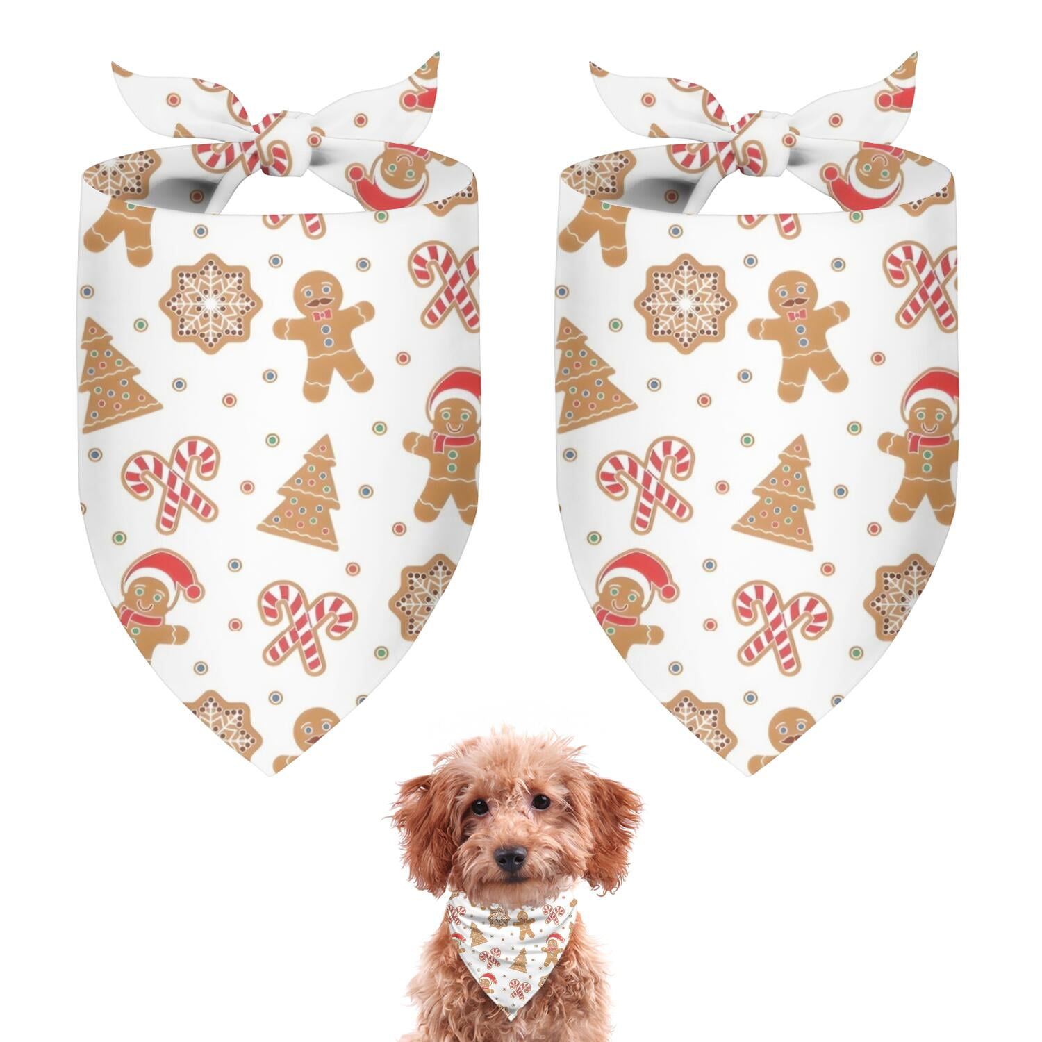 Dog Bandana 2 Pack,White Christmas Gingerbread Man Pattern Bandanas for ...