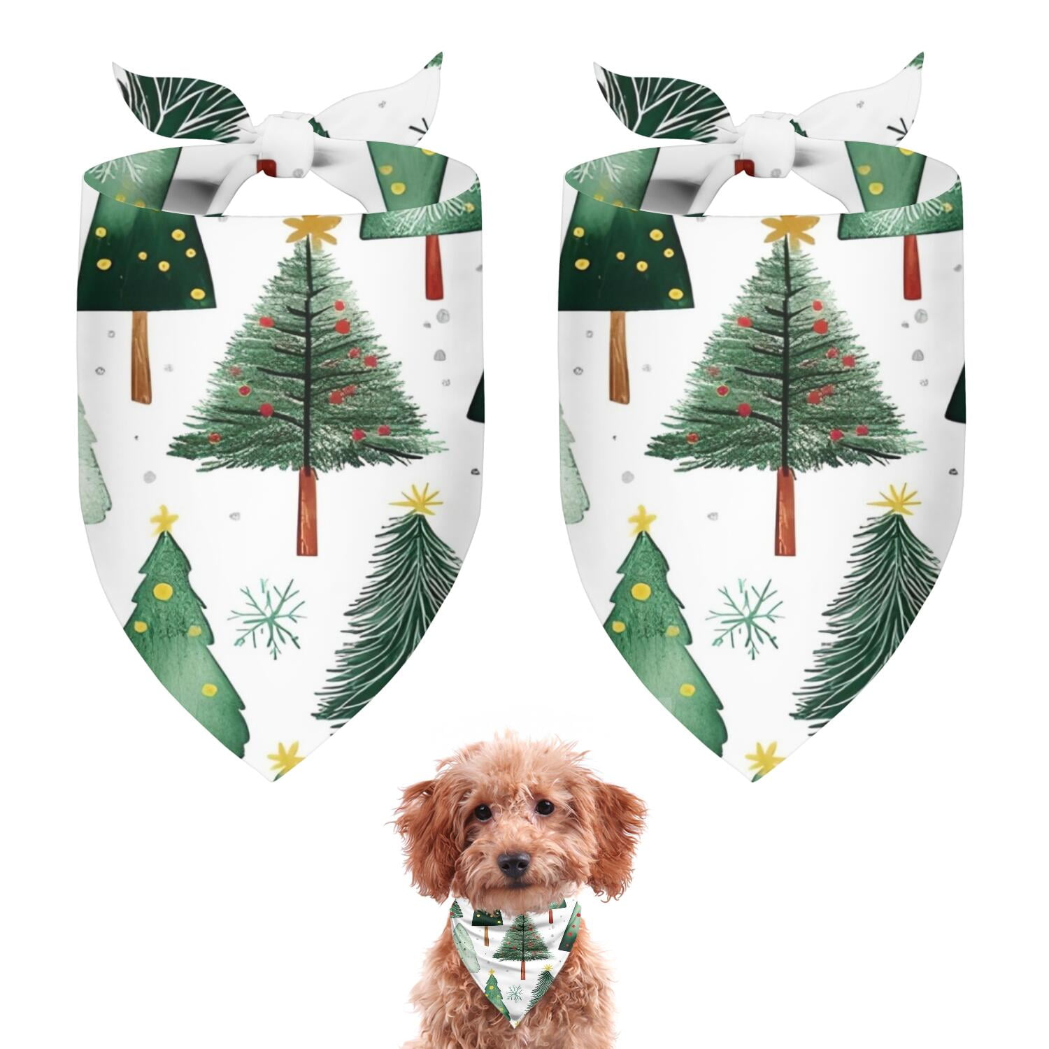 Dog Bandana 2 Pack,White Christmas Tree Pattern Bandanas for Dogs,Cat ...