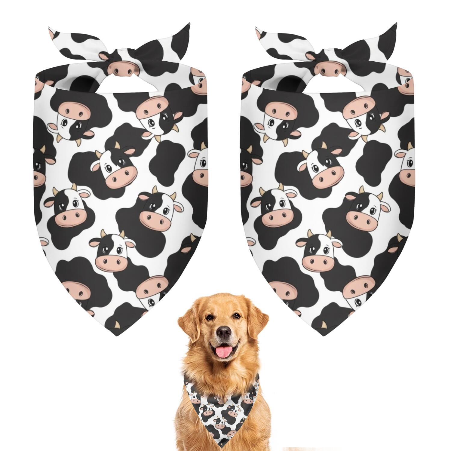 Dog Bandana 2 Pack,White Cow Black Spot Head Pattern Bandanas for Dogs ...