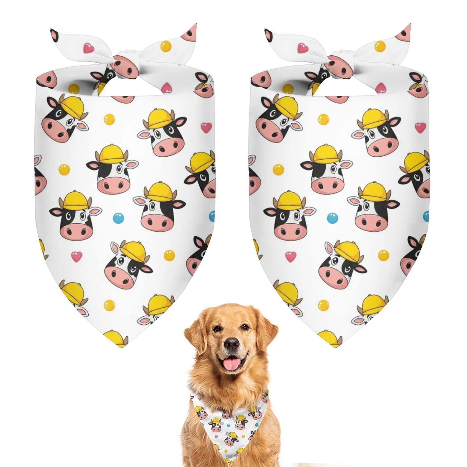Dog Bandana 2 Pack,White Cow Head Hat Pattern Bandanas for Dogs,Cat ...