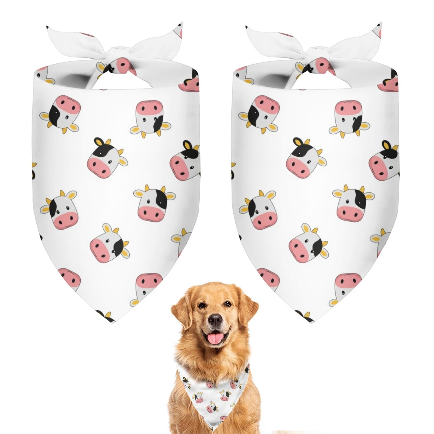 Dog Bandana 2 Pack,White Cow Head Pattern Bandanas for Dogs,Cat Bandana ...