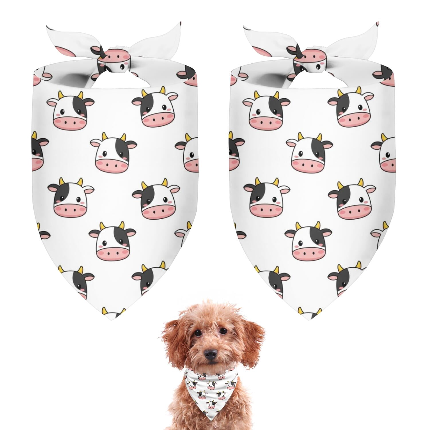 Dog Bandana 2 Pack,White Cow Head Pattern Bandanas for Dogs,Cat Bandana ...