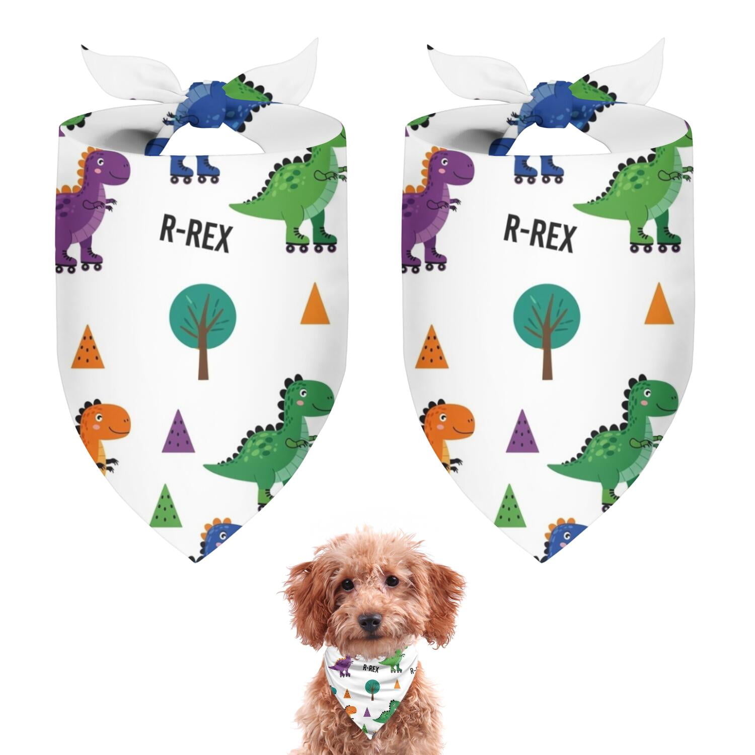 Dog Bandana 2 Pack,White Dinosaurs Trees Text Pattern Bandanas for Dogs ...