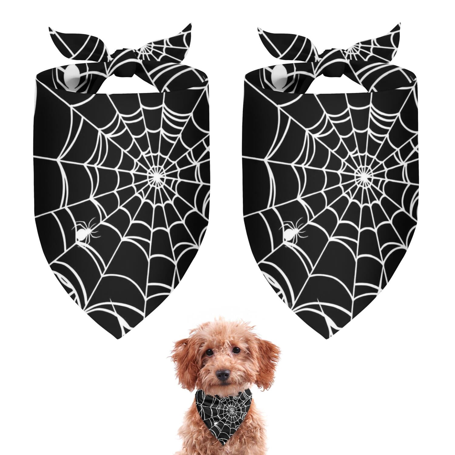 Dog Bandana 2 Pack,White Spider Webs and Spiders Bandanas for Dogs,Cat ...