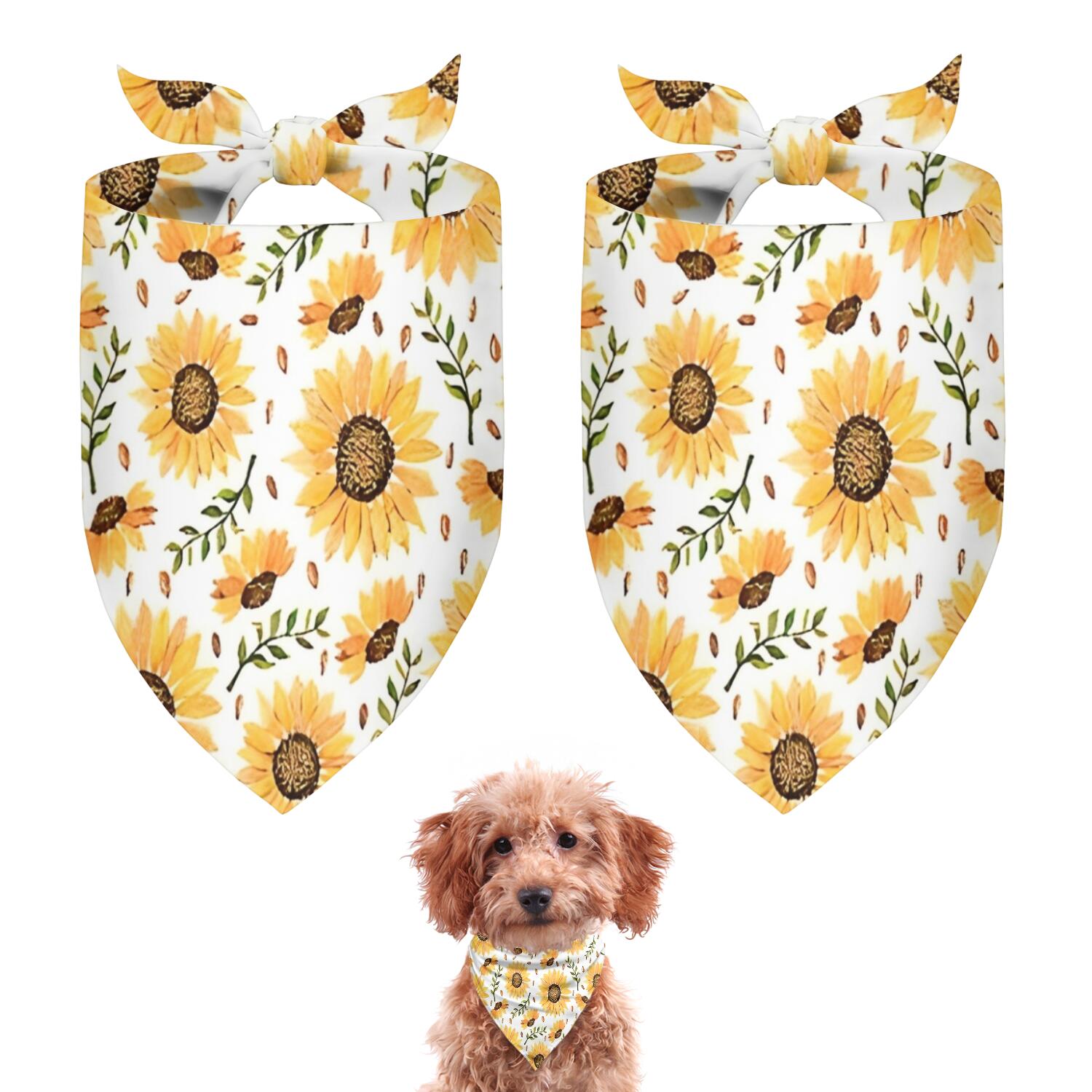Dog Bandana 2 Pack,White Sunflower Leaf Seed Pattern Bandanas for Dogs ...
